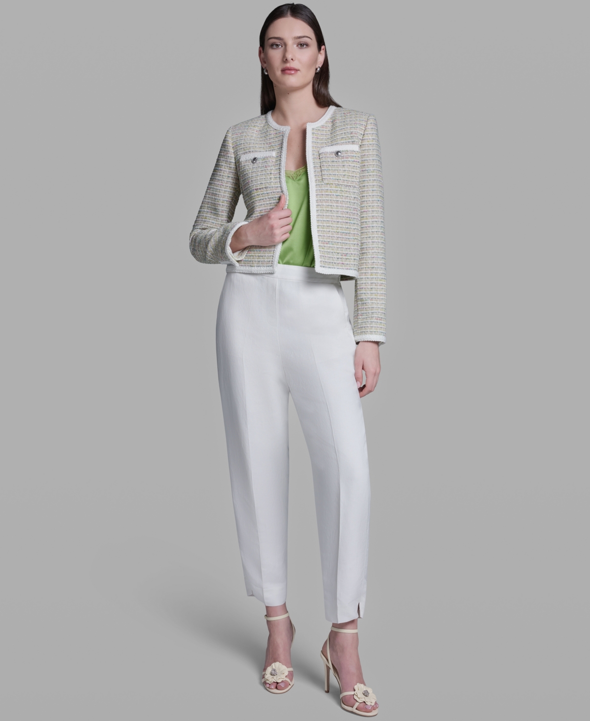 Click here for Bcbg Womens Crewneck Open-Front Jacket - Citrus Tw... prices