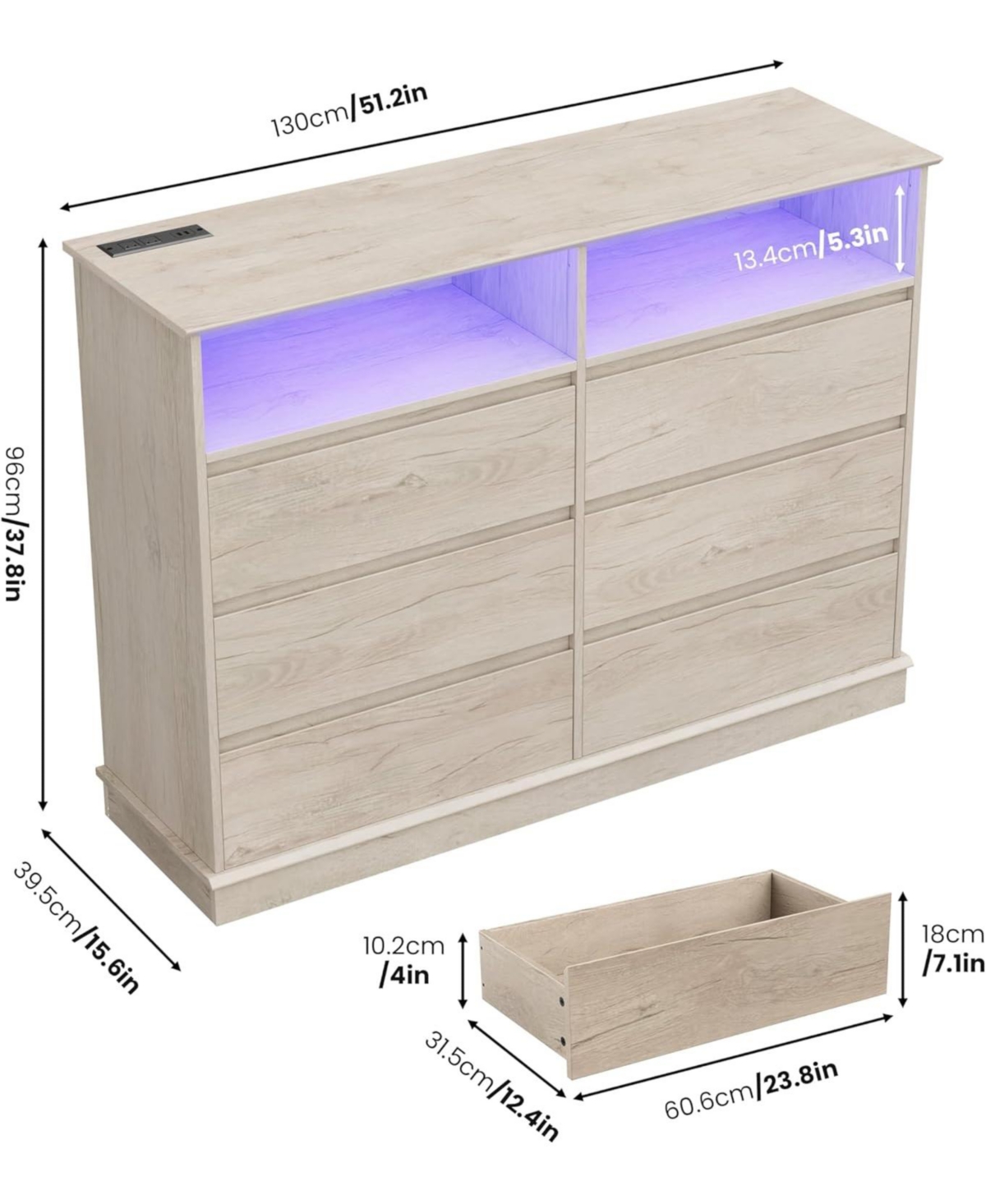 Click here for gaomon Oak 6 Drawer Dresser with Led Light and Cha... prices