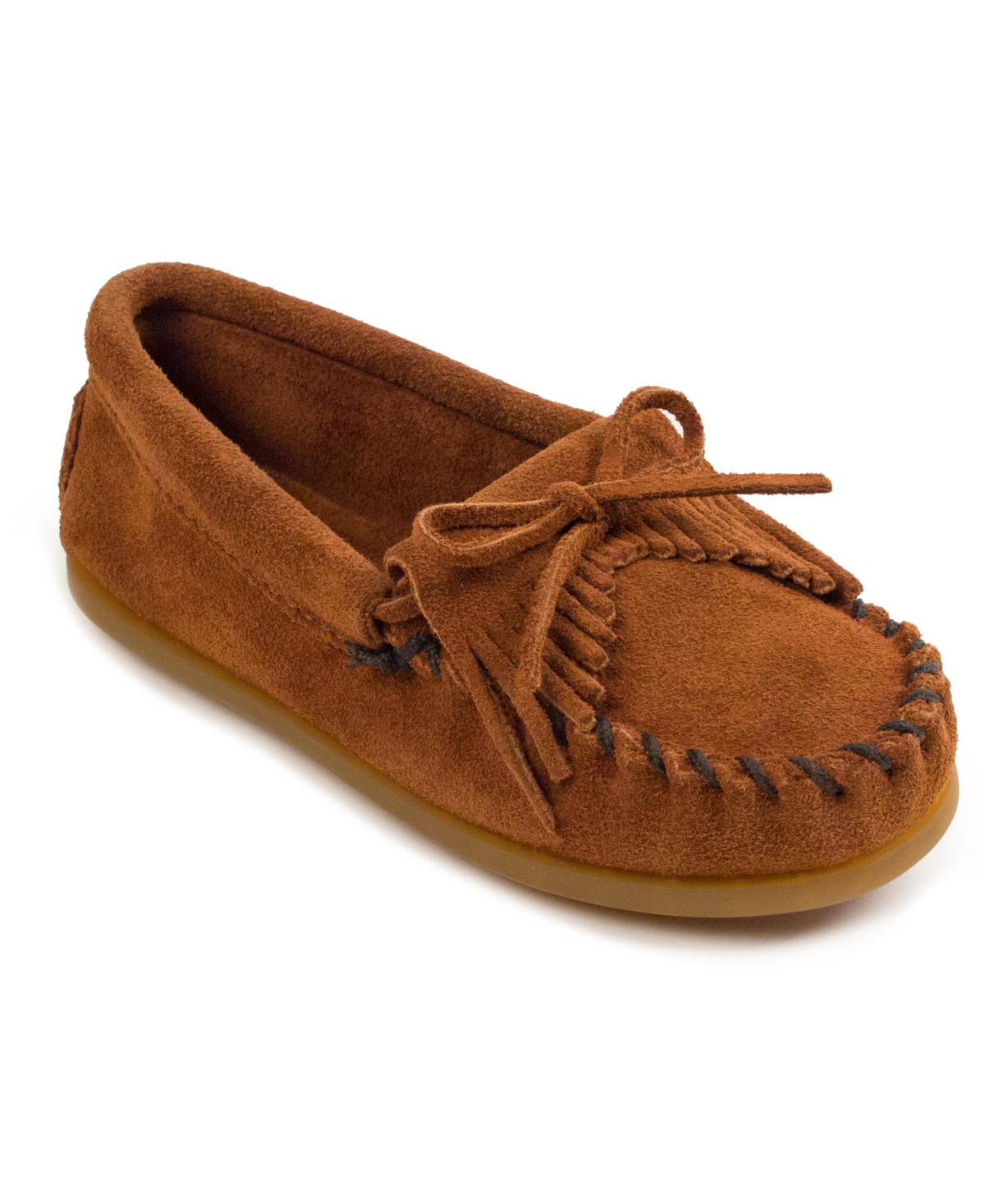 Click here for Minnetonka Kids Kilty Suede Moccasins - Brown prices