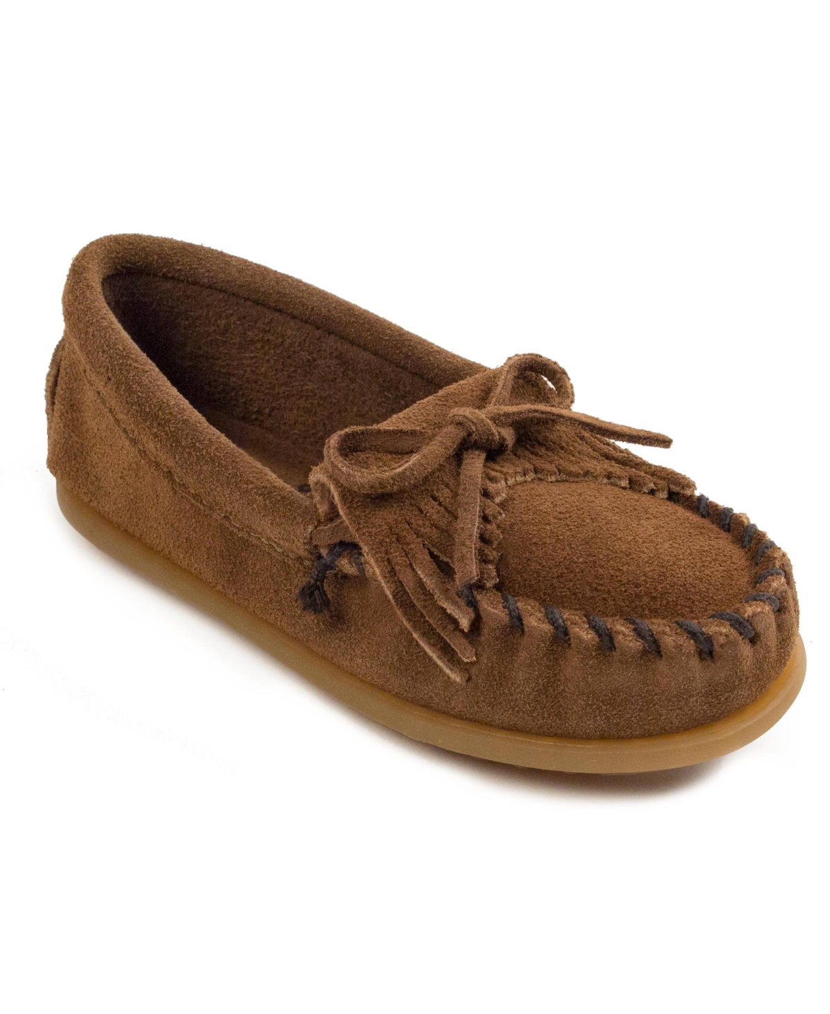 Click here for Minnetonka Kids Kilty Suede Moccasins - Dusty brow... prices