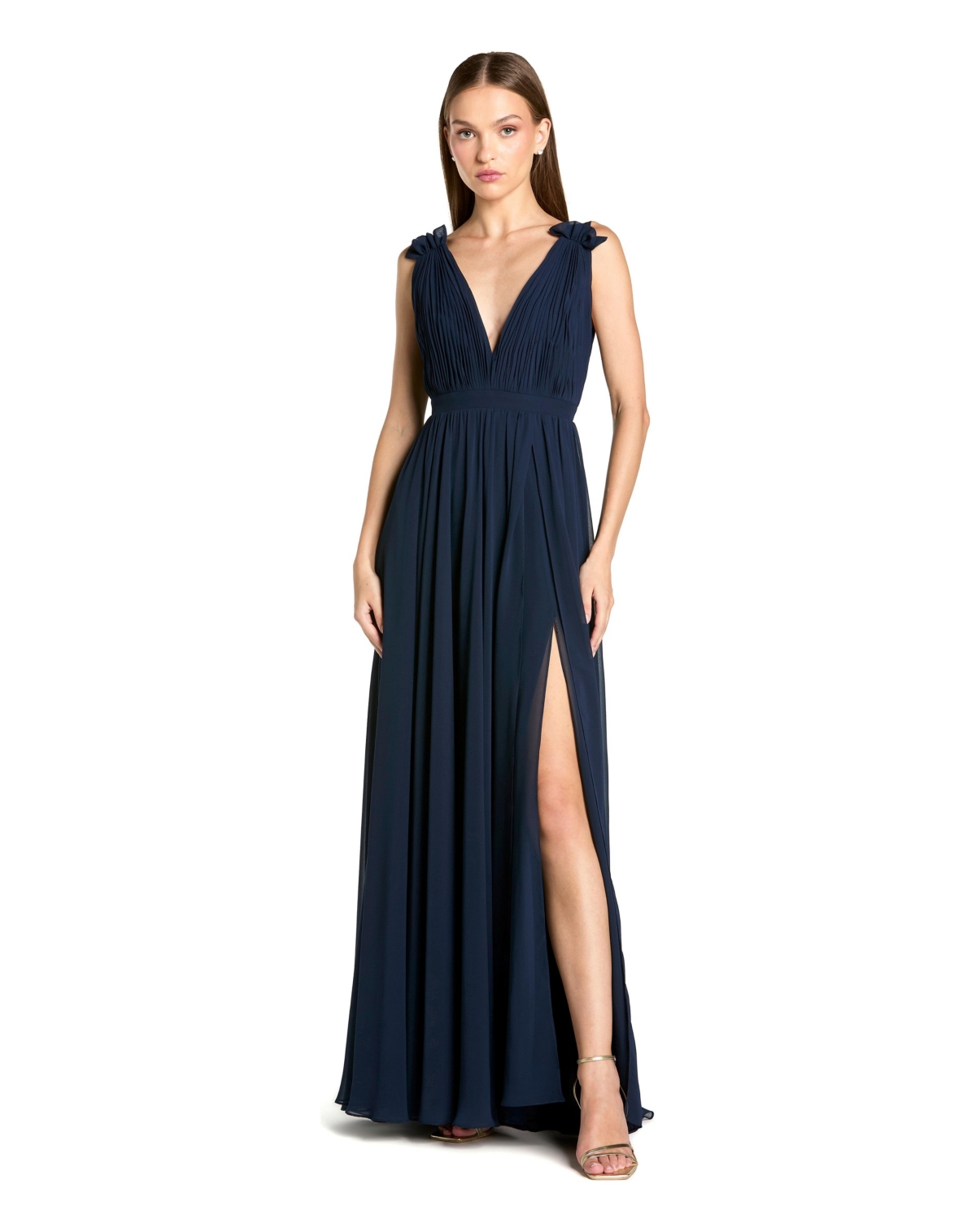 Click here for Mac Duggal Petite Sleeveless Pleated Chiffon V-Nec... prices