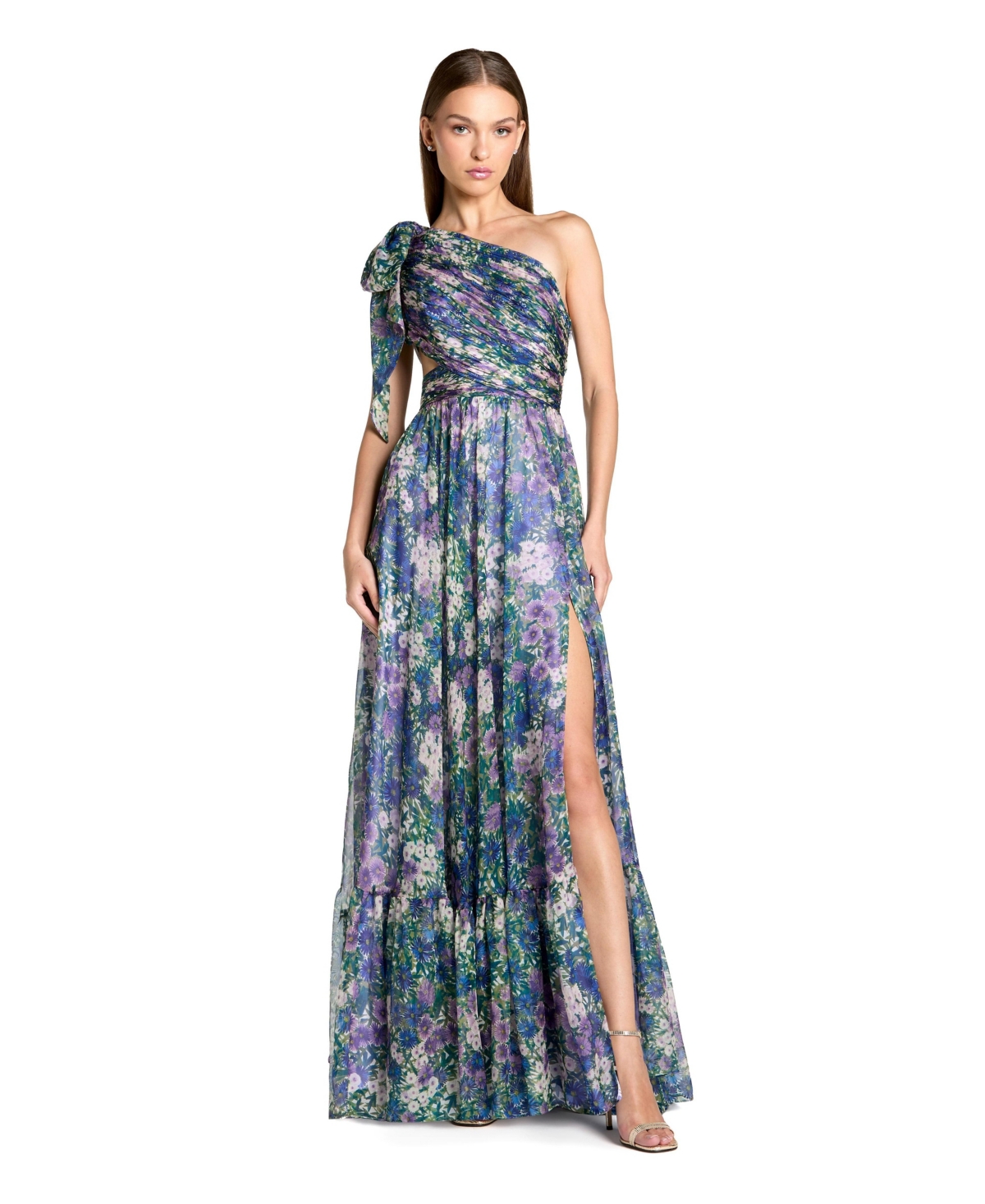 Click here for Mac Duggal Womens One Shoulder Floral Maxi Gown wi... prices
