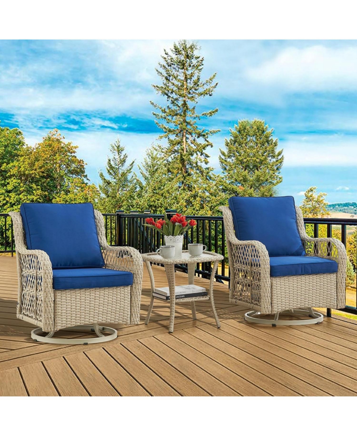 Click here for gaomon 3 Piece Outdoor Patio Set  Wicker Rocking B... prices