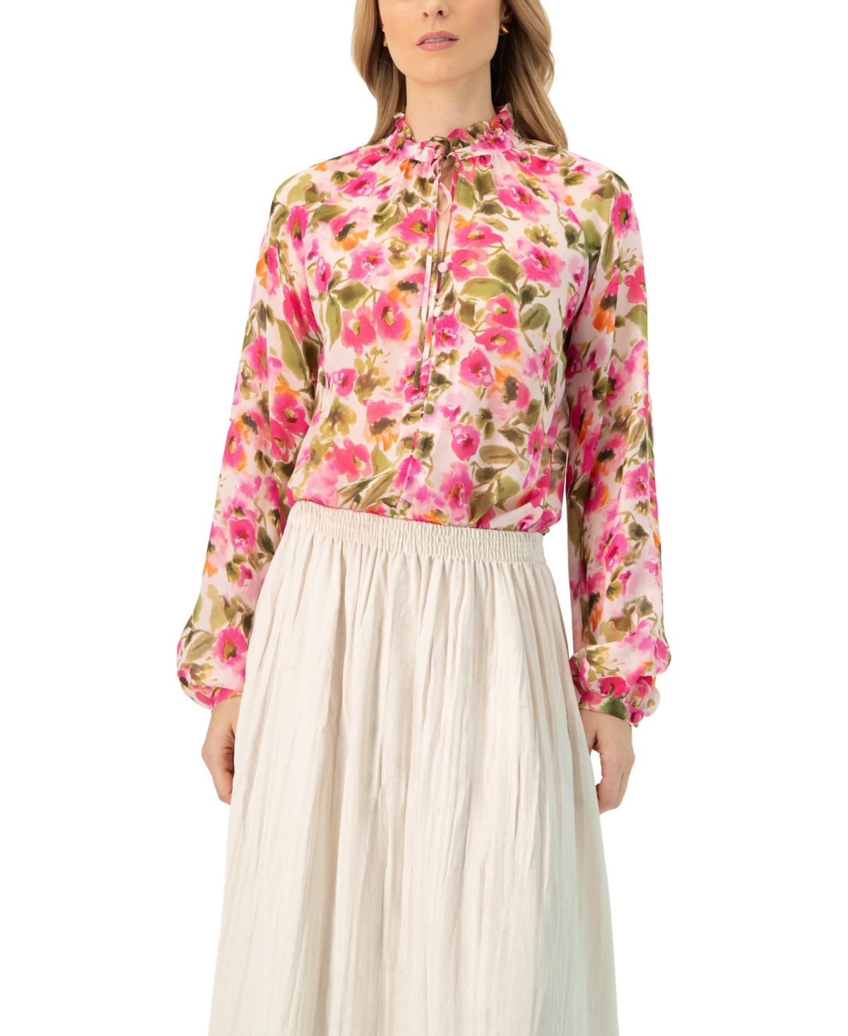 Click here for Ivonne Womens Floral High Neck Blouse - Multicolor... prices