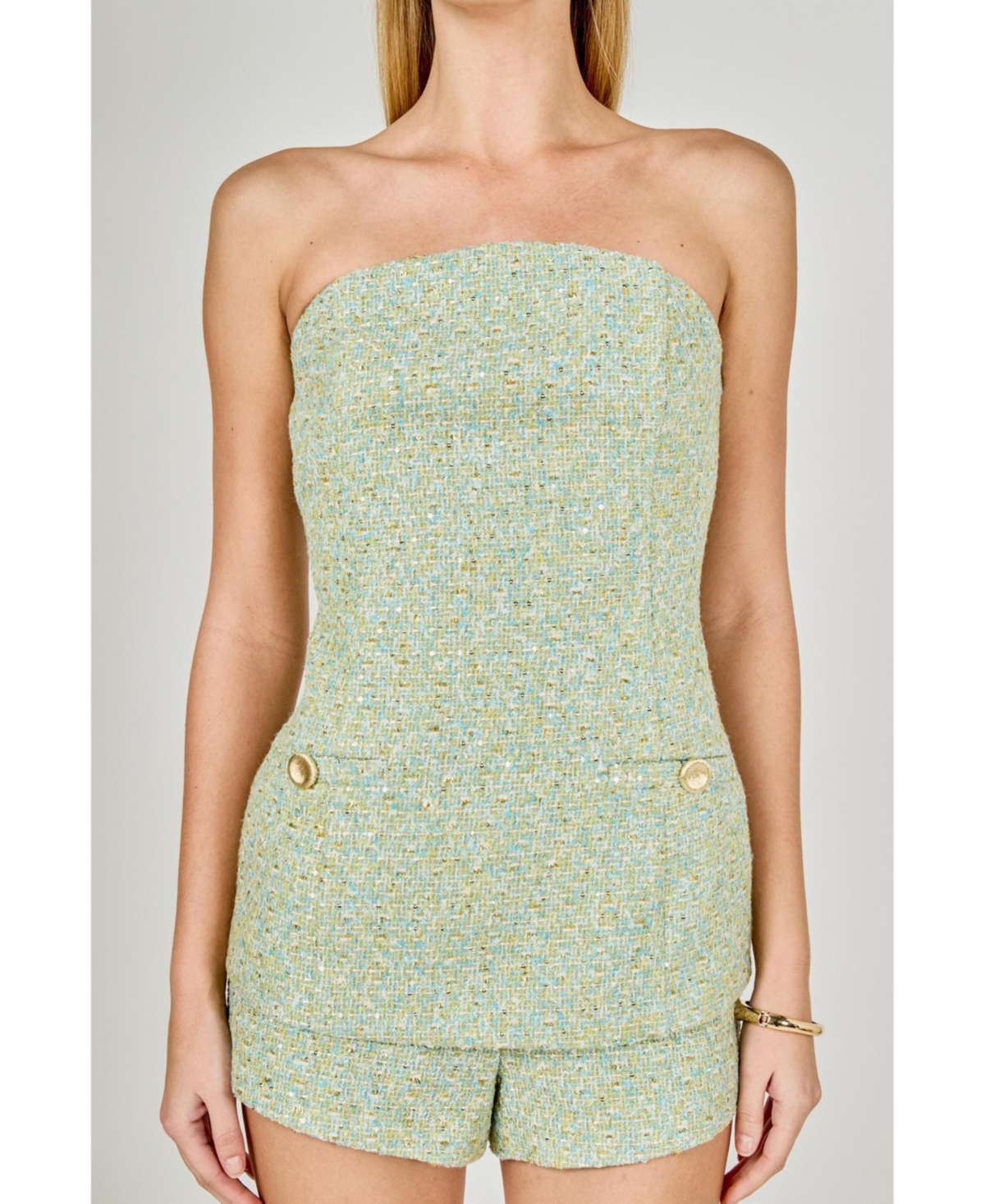 Click here for endless rose Womens Tweed Gold ButtoneD Strapless... prices