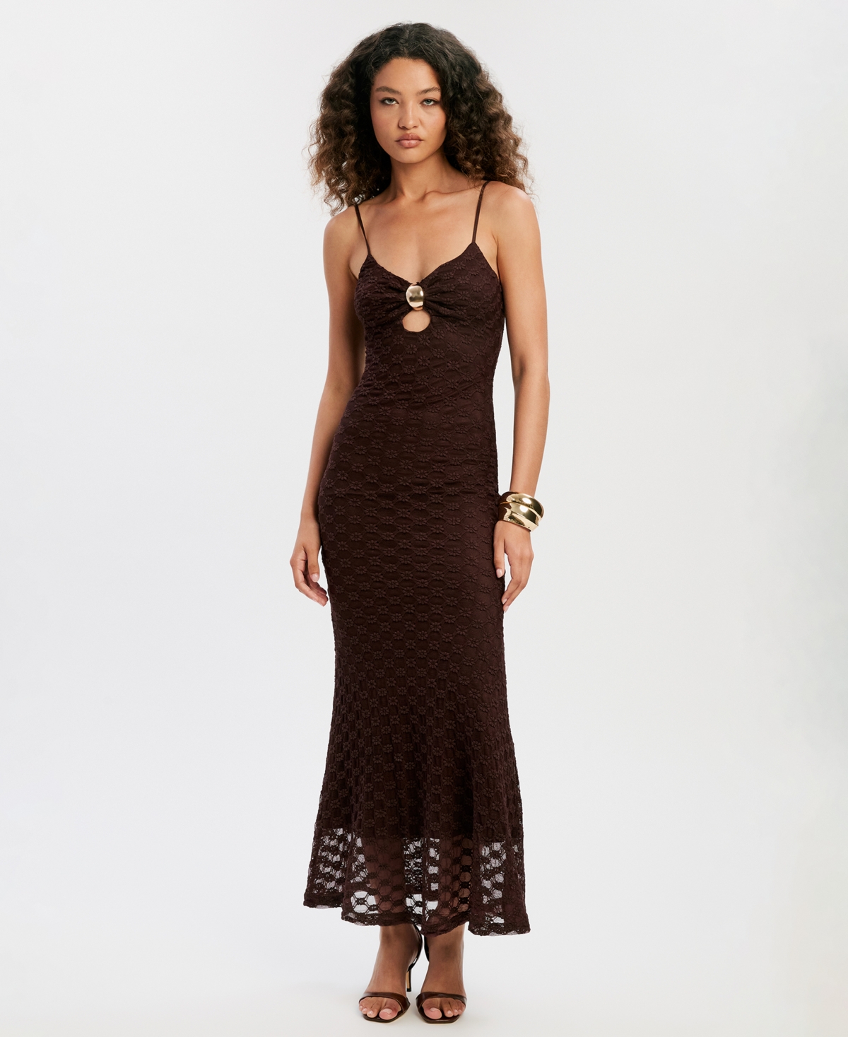 Click here for Bardot Womens V-Neckline Gold Clasp Midi Dress - D... prices