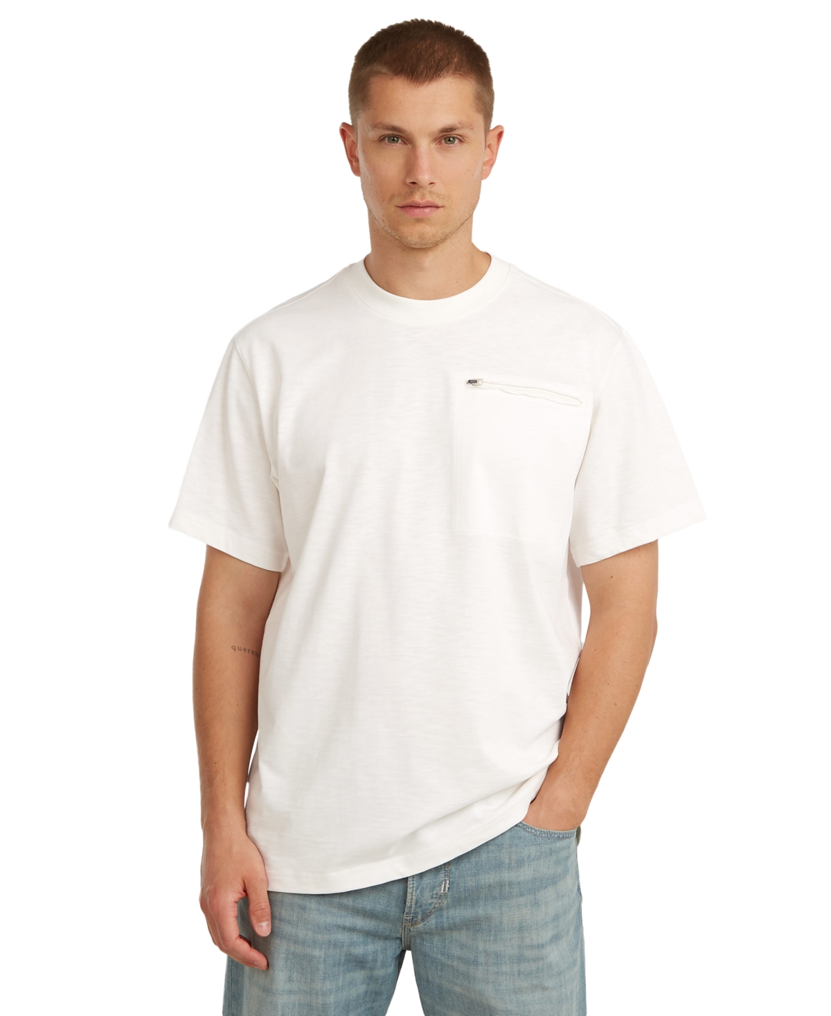 Click here for G-Star Raw Mens Crewneck Zip Pocket T-Shirt - Milk prices