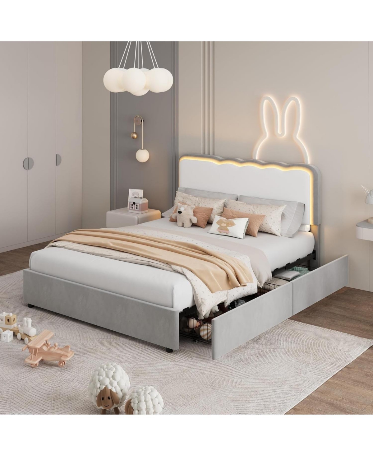Click here for gaomon velvet Led bed frame with storage drawers... prices