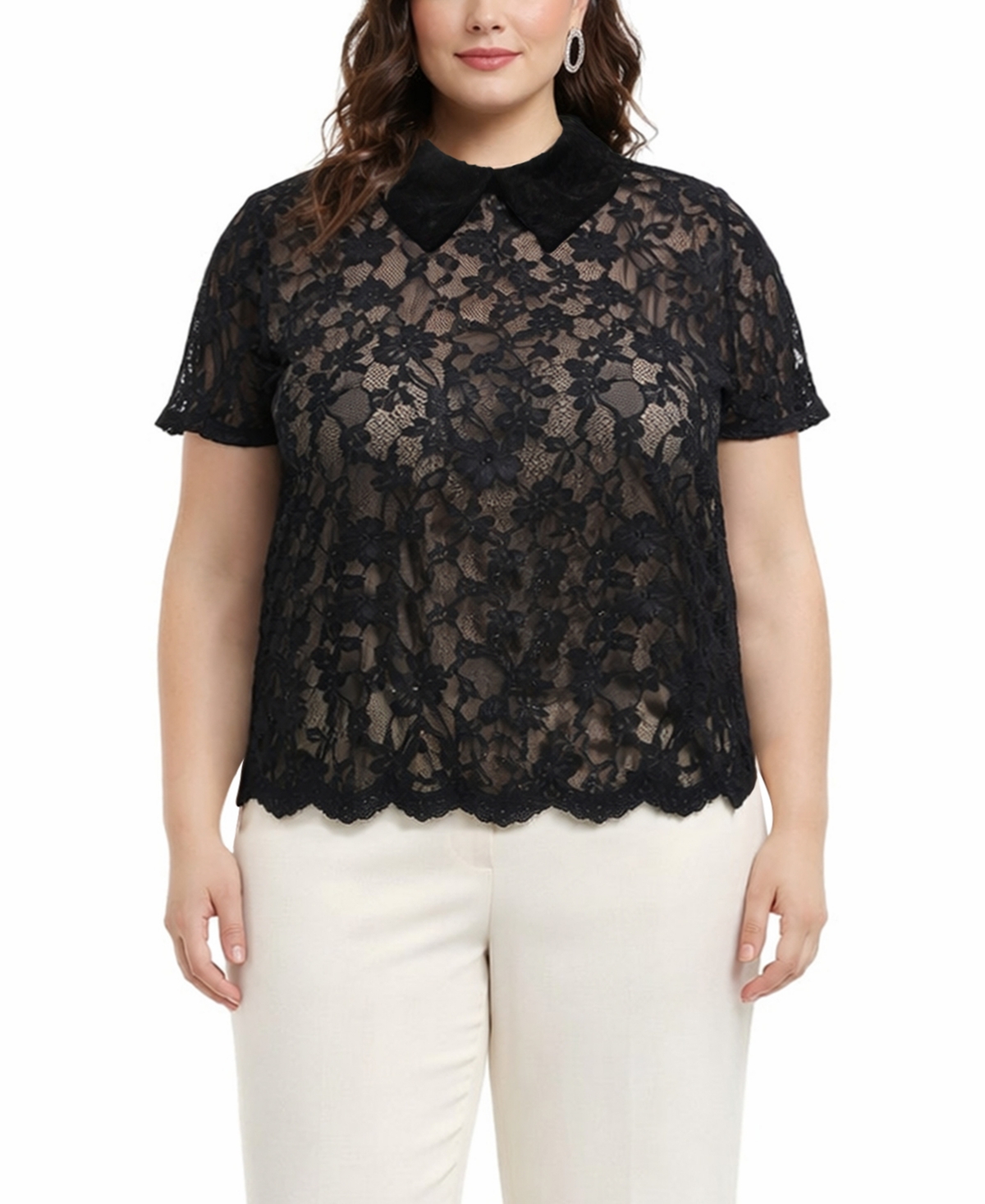 Click here for Coin 1804 Plus Size Scallop Edge Lace Collar Short... prices