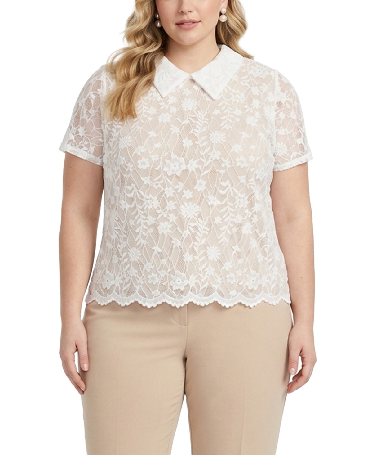 Click here for Coin 1804 Plus Size Scallop Edge Lace Collar Short... prices