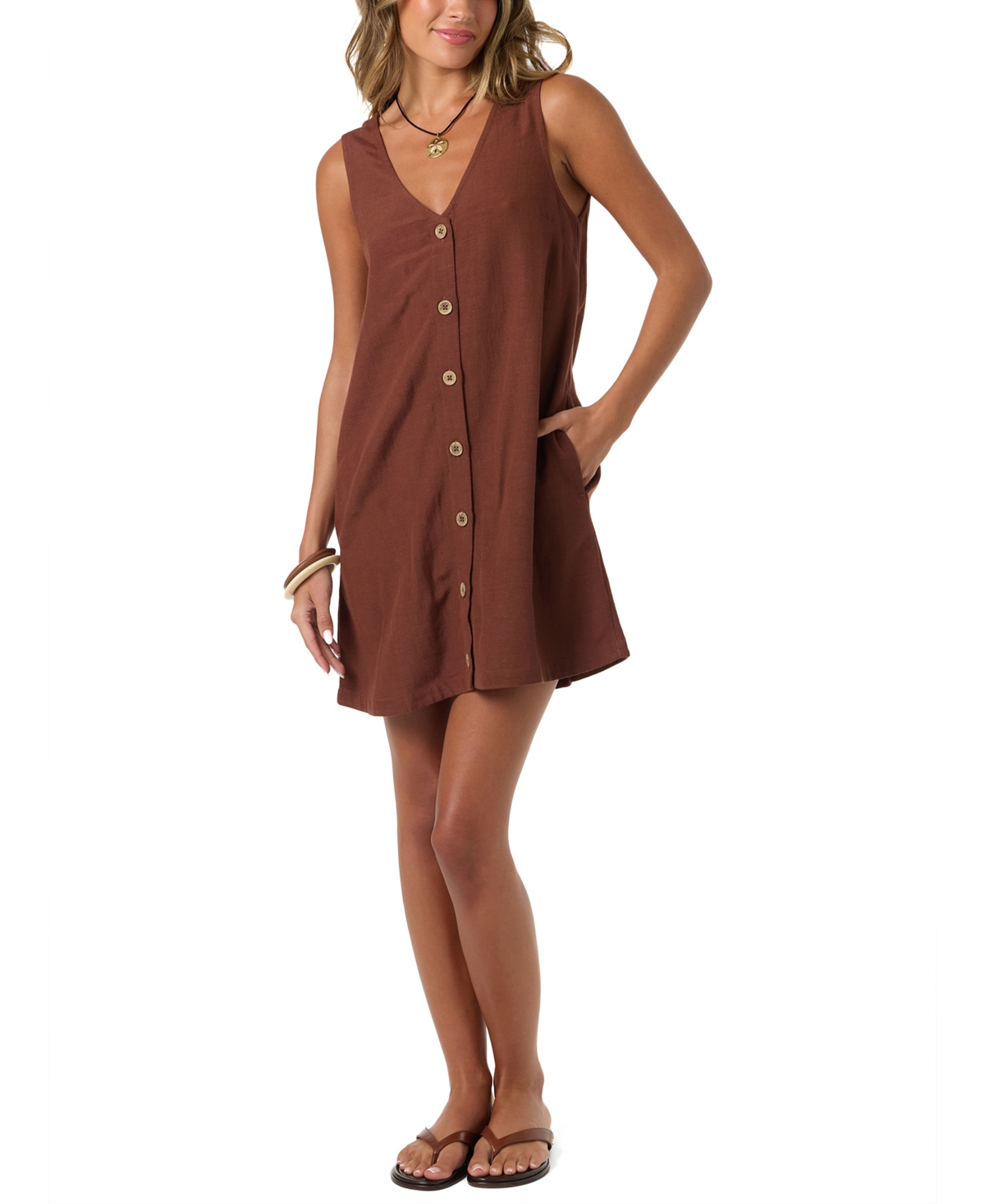 Click here for ONeill Womens Sanders Button-Front Woven Mini Dres... prices