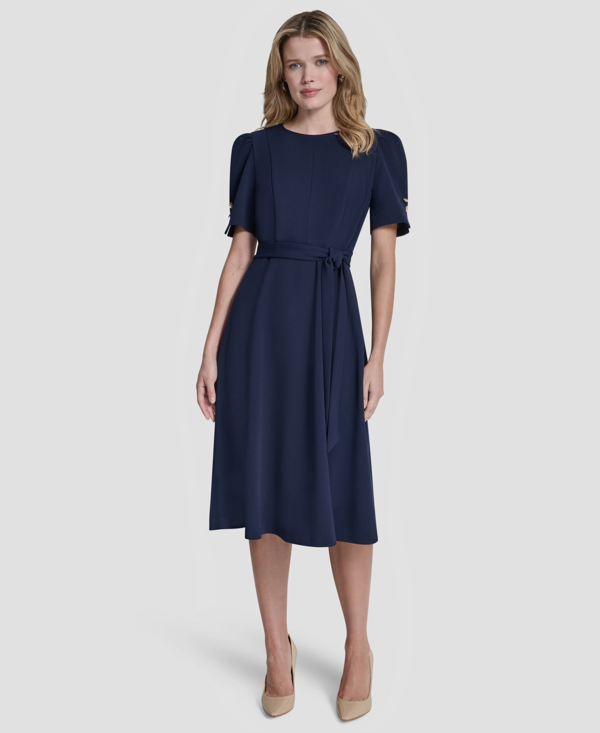 Click here for Dkny Womens Short-Sleeve Crewneck Belted Dress - S... prices