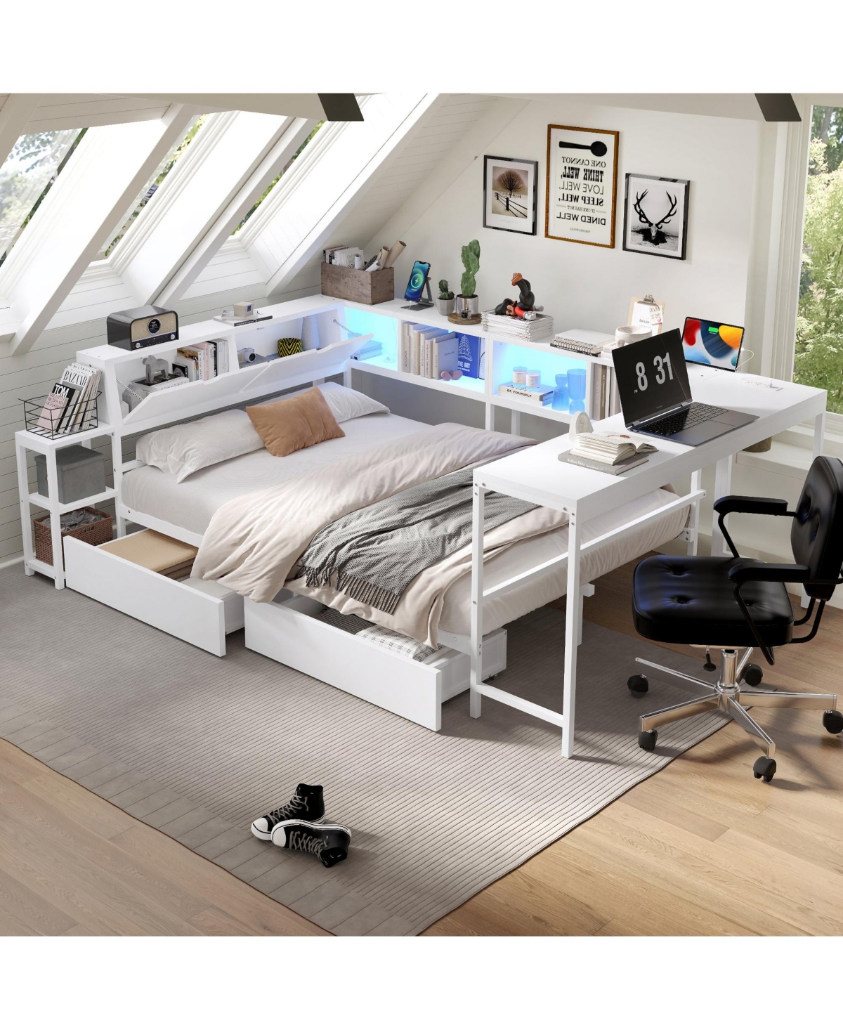 Click here for Lucky One Corner Bed Frame Twin Size with Bookcase... prices