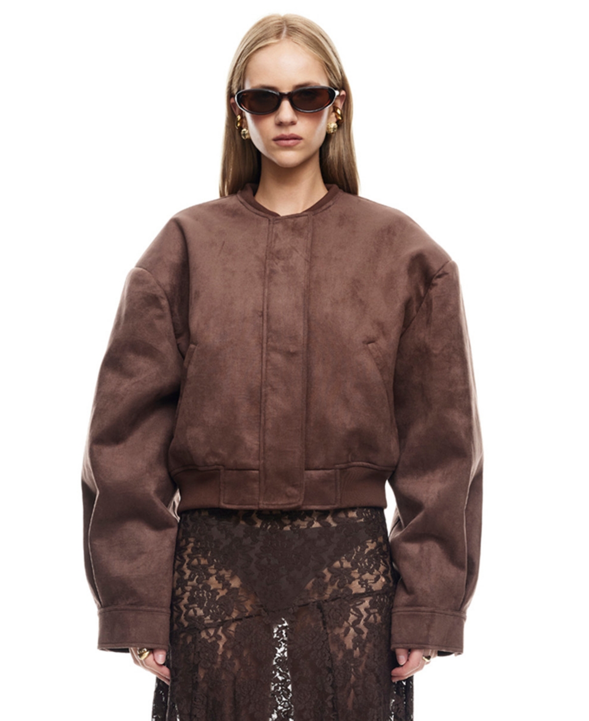Click here for Lioness Womens Legacy Suede Bomber Jacket - Coffee prices