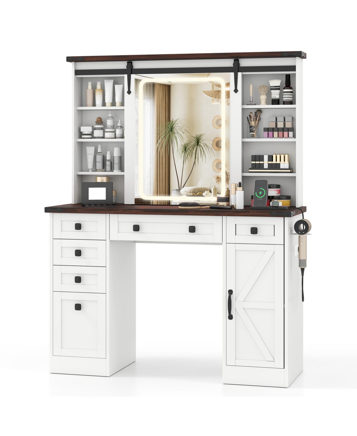 Click here for Gouun Farmhouse Vanity Desk with Barn-Style Slidin... prices