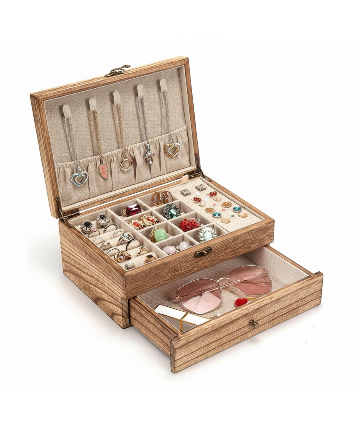 Click here for Yigii Rustic Wooden Jewelry Organizer Box for Wome... prices