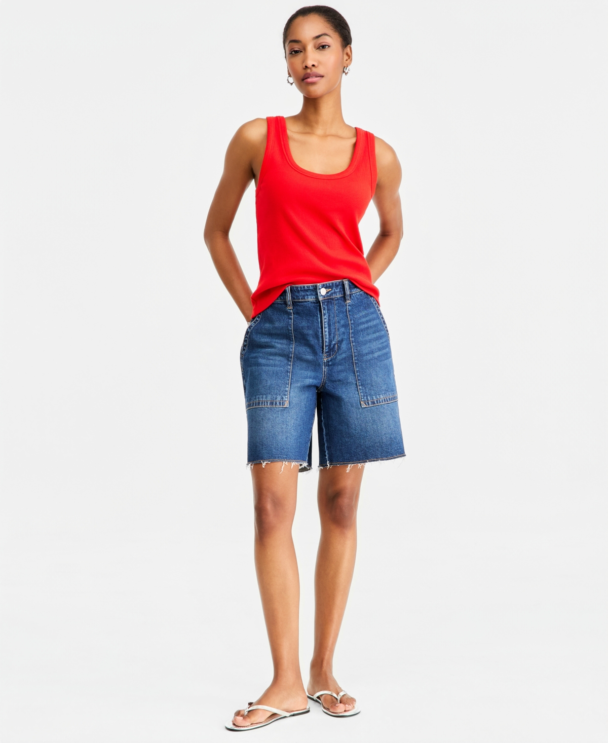 Click here for On 34th Womens High Rise A-line Denim Utility Berm... prices