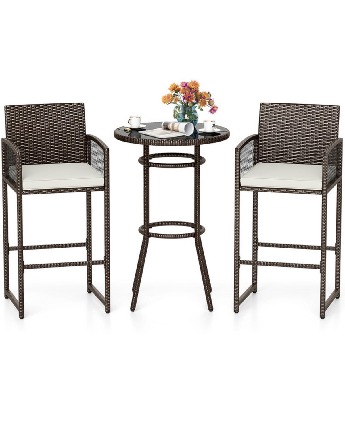 Click here for Gouun Pe Wicker 3-Piece Patio Bar Set with Round T... prices