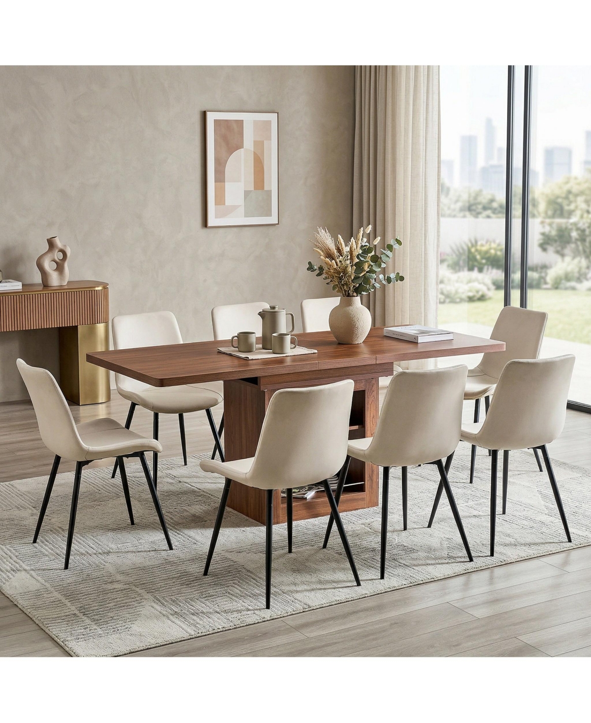 Click here for Sailvan Dining Set  59-71 Inch Walnut Mdf Table wi... prices