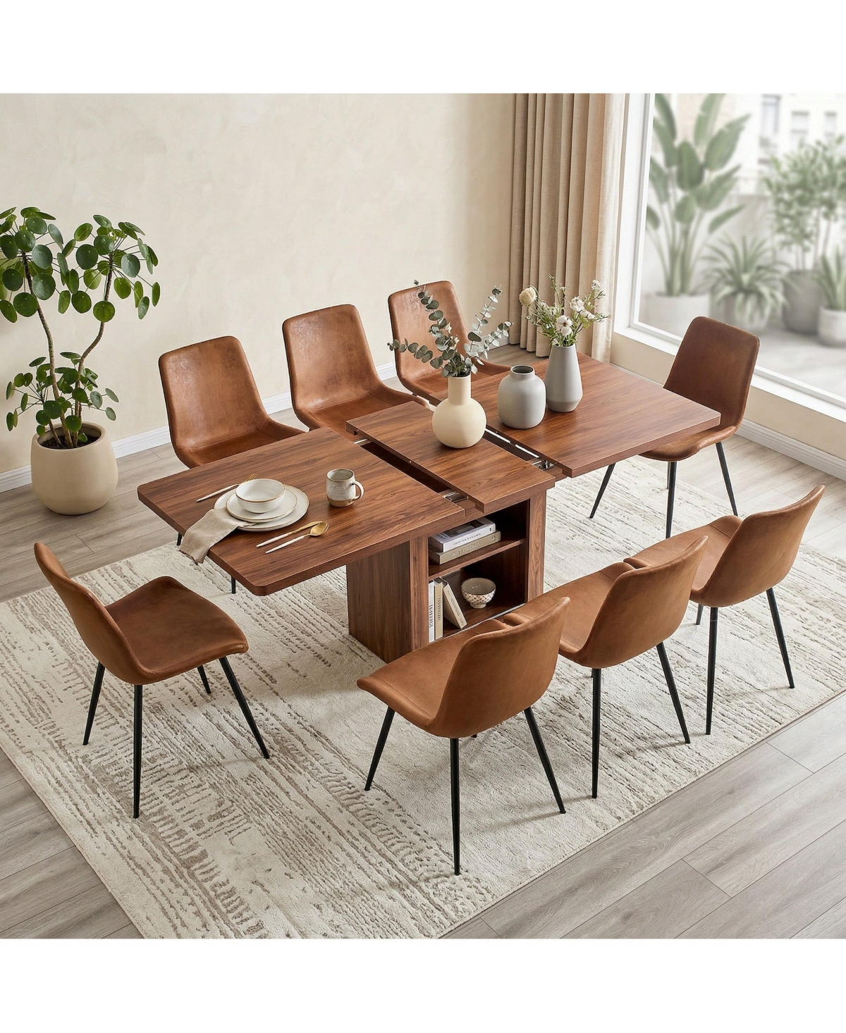 Click here for Sailvan Dining Set  59-71 Inch Walnut Mdf Table wi... prices