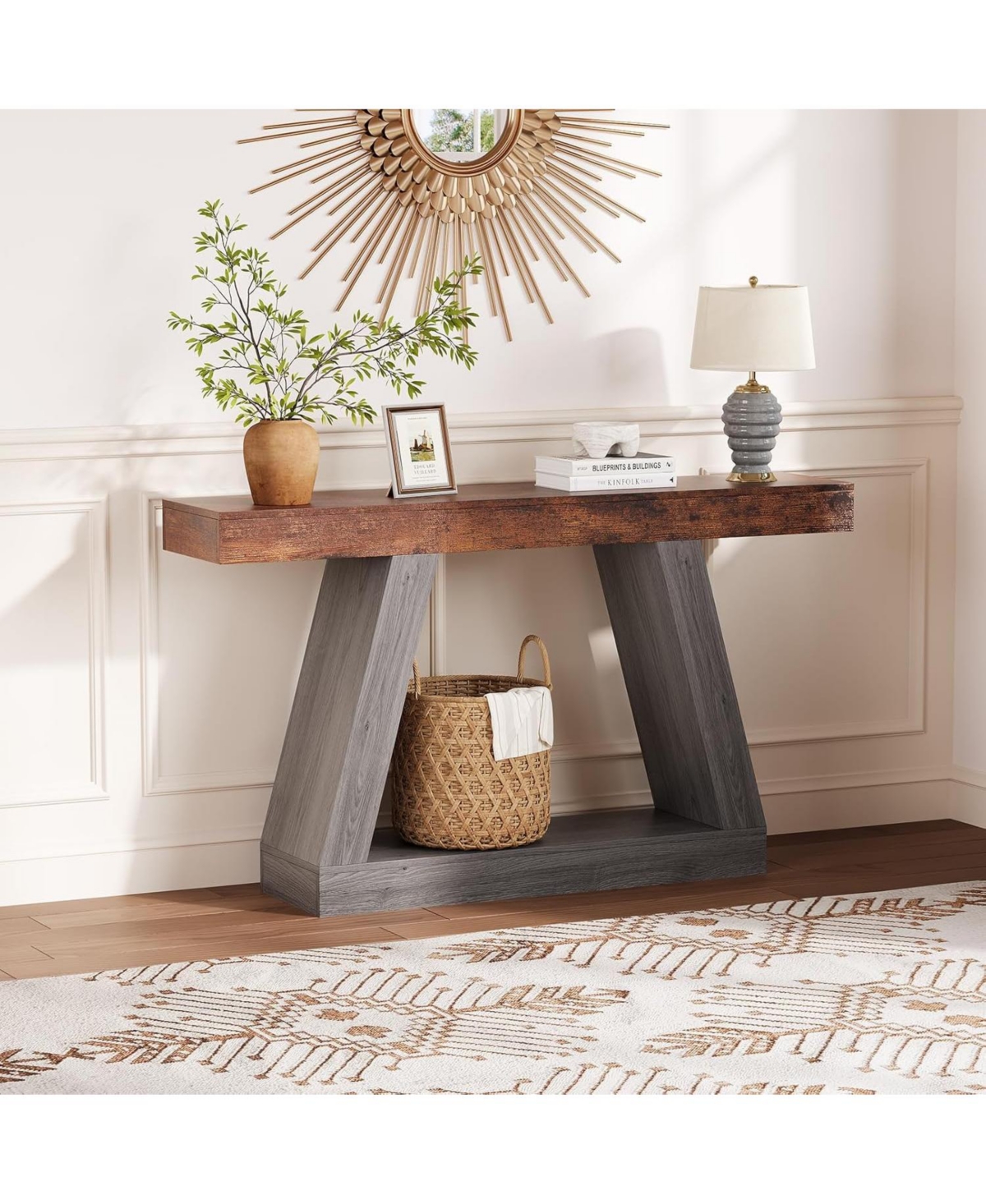 Click here for gaomon Farmhouse Console Table with Trapezium Desi... prices