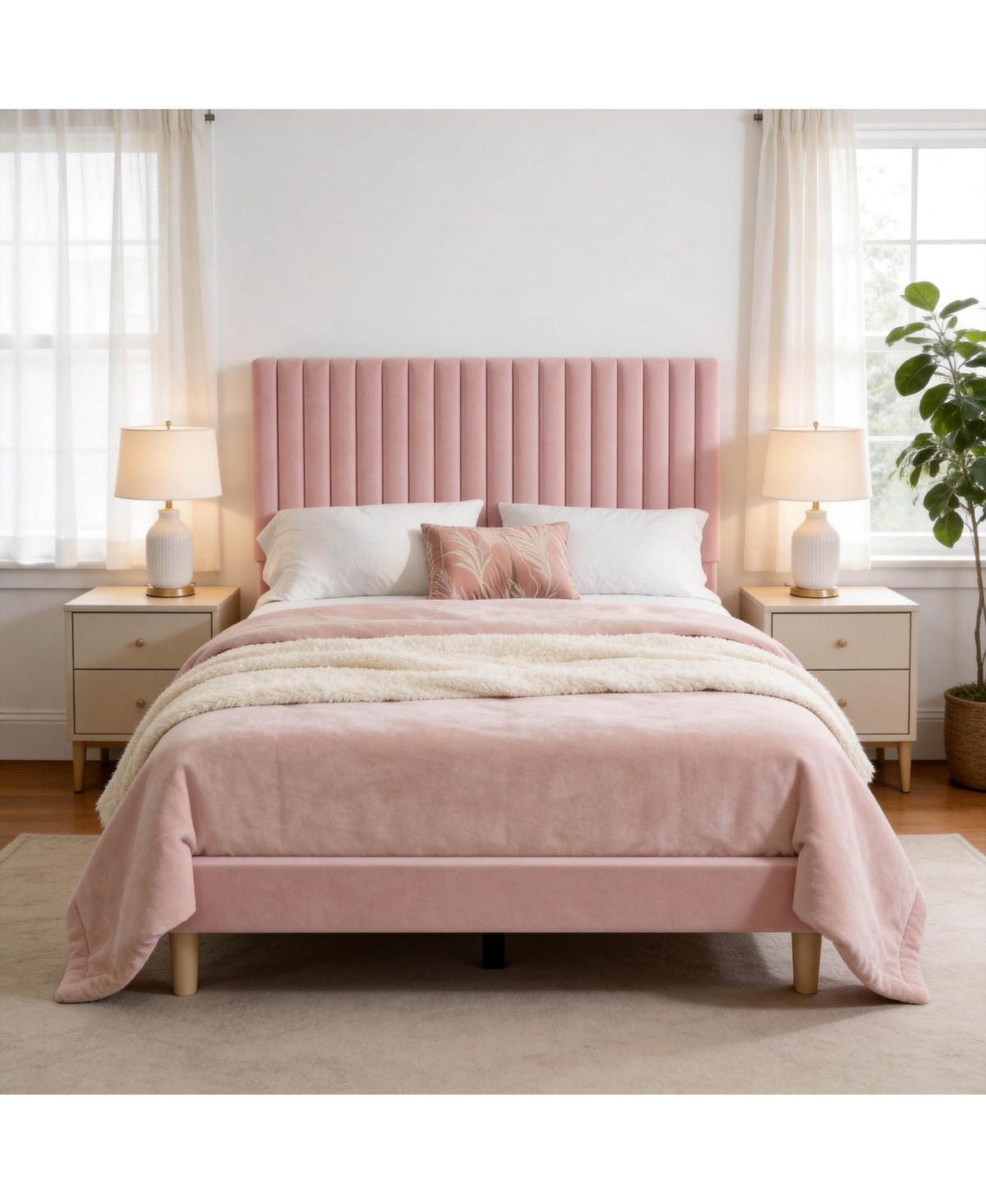 Click here for Homfan Velvet Bed Frame  Vertical Channel Tufted H... prices