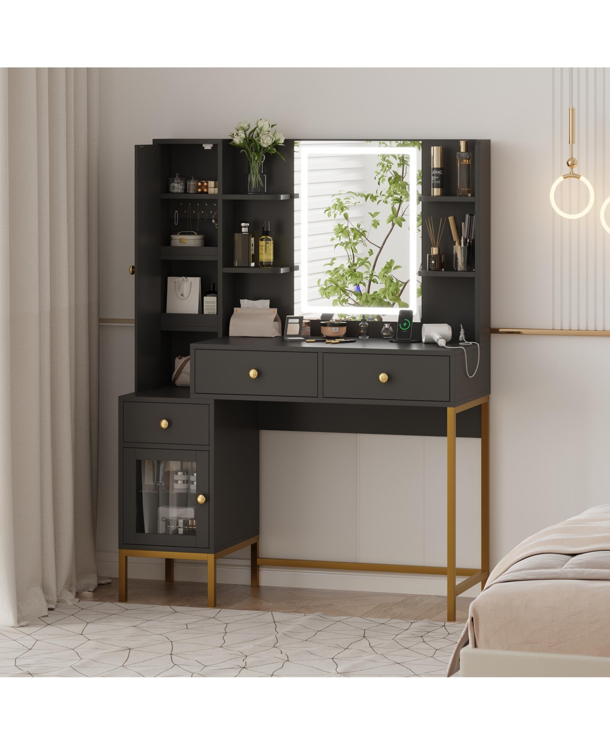 Click here for Homfan Modern Vanity Desk with Led Lighted Mirror... prices