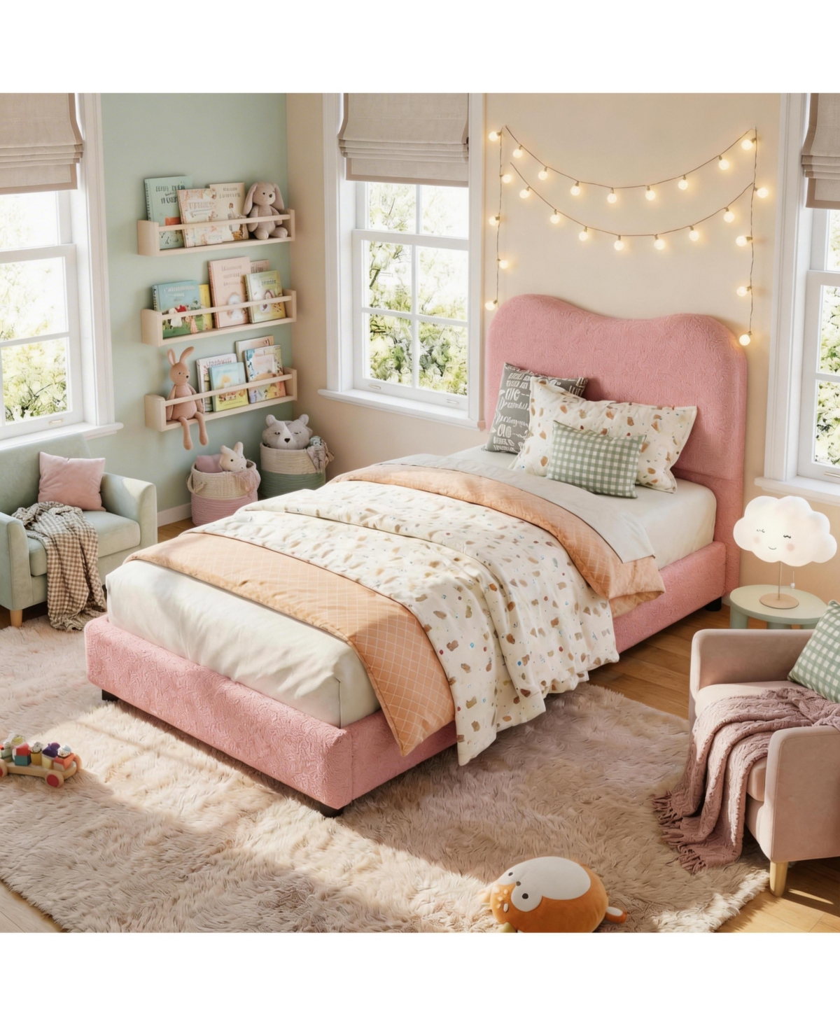 Click here for Homfan Soft Upholstered Kids Bed Frame with Headbo... prices