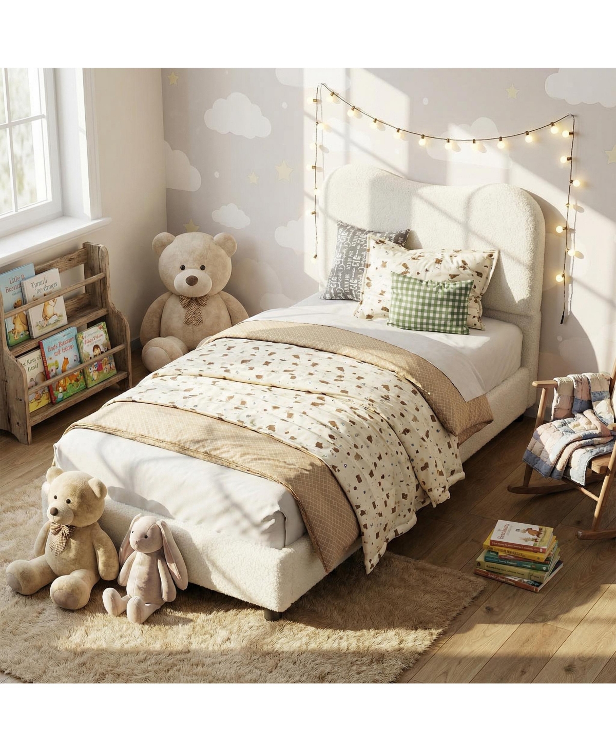 Click here for Homfan Soft Upholstered Kids Bed Frame with Headbo... prices