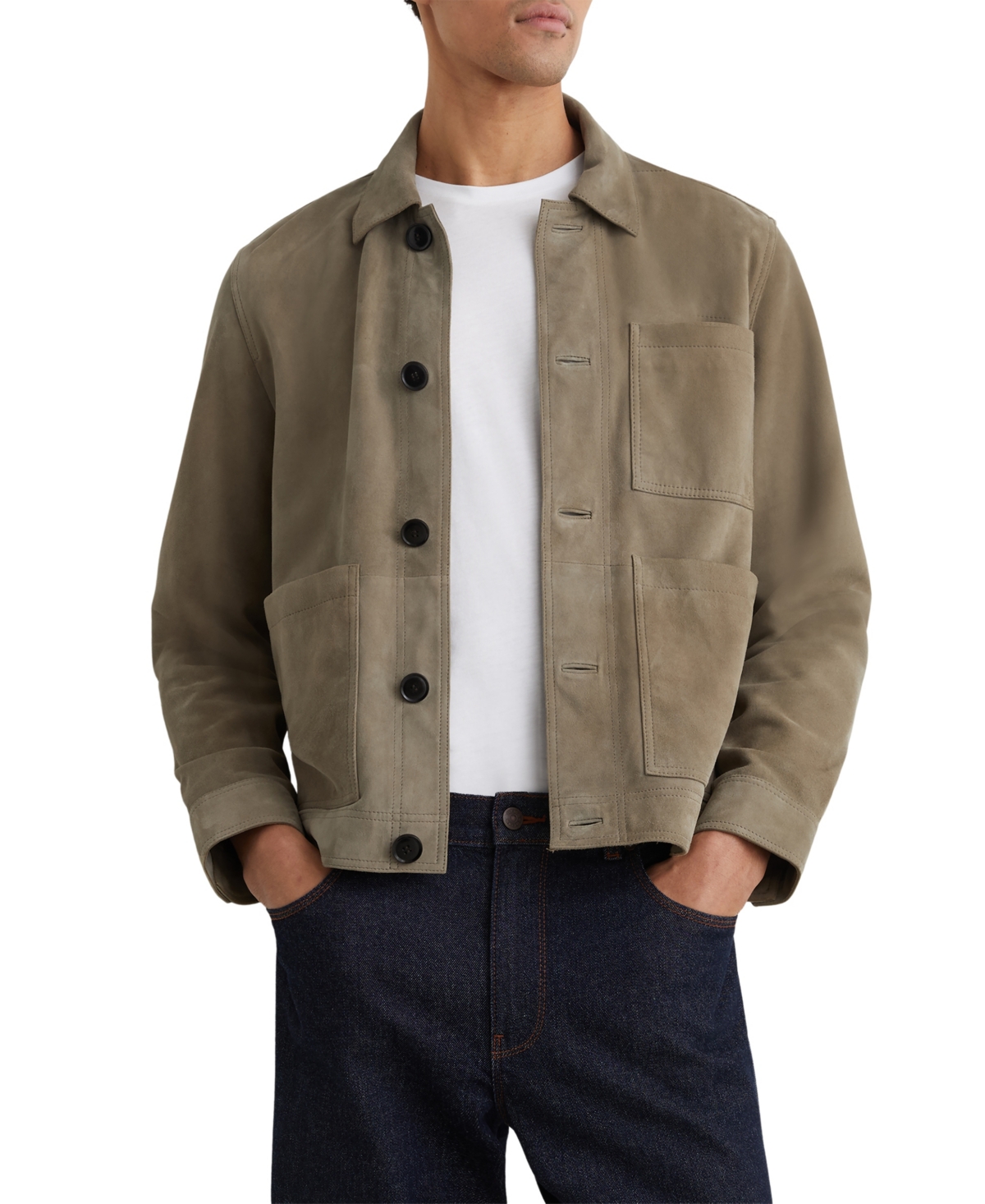Click here for Reiss Mens Suede Patch-Pocket Worker Jacket - Soft... prices