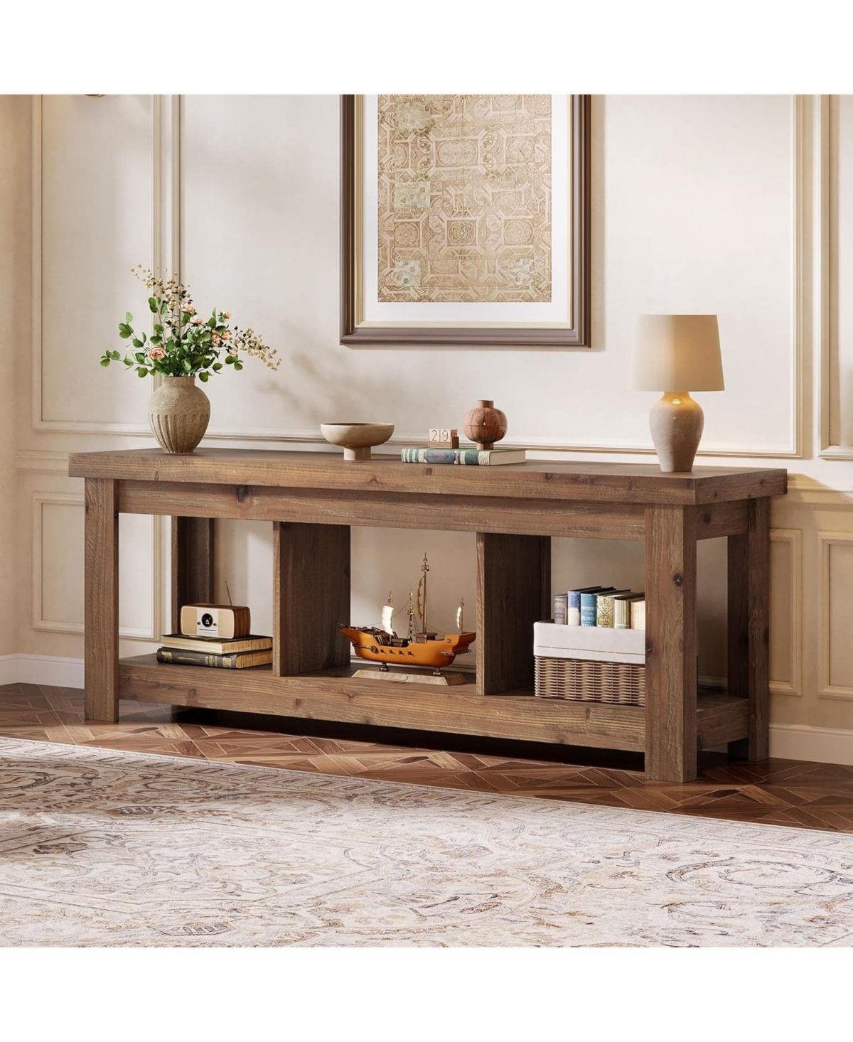 Click here for Tribesigns 63 Solid Wood Console Table with Storag... prices