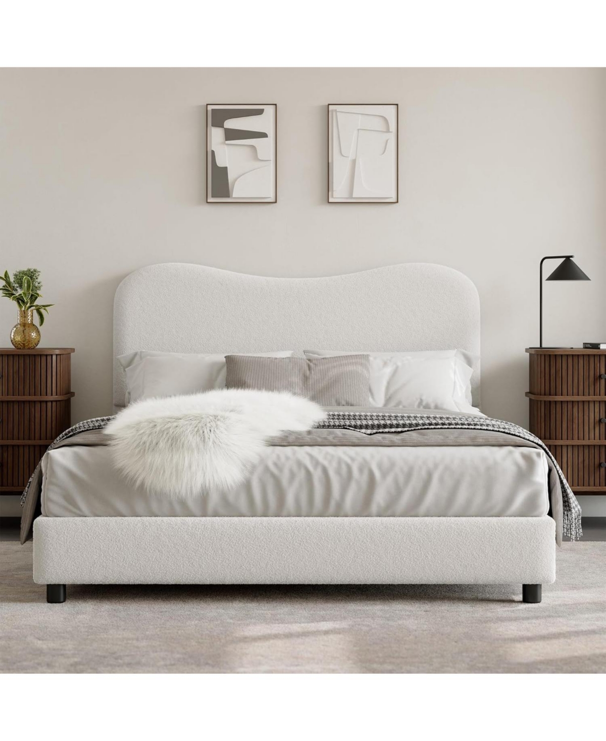 Click here for gaomon Boucle Bed Frame with Upholstered Headboard... prices