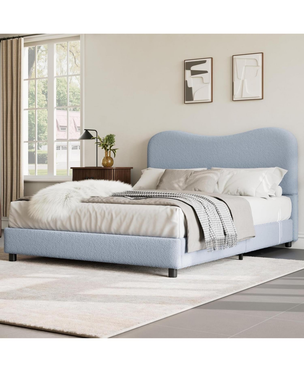 Click here for gaomon Boucle Bed Frame with Upholstered Headboard... prices