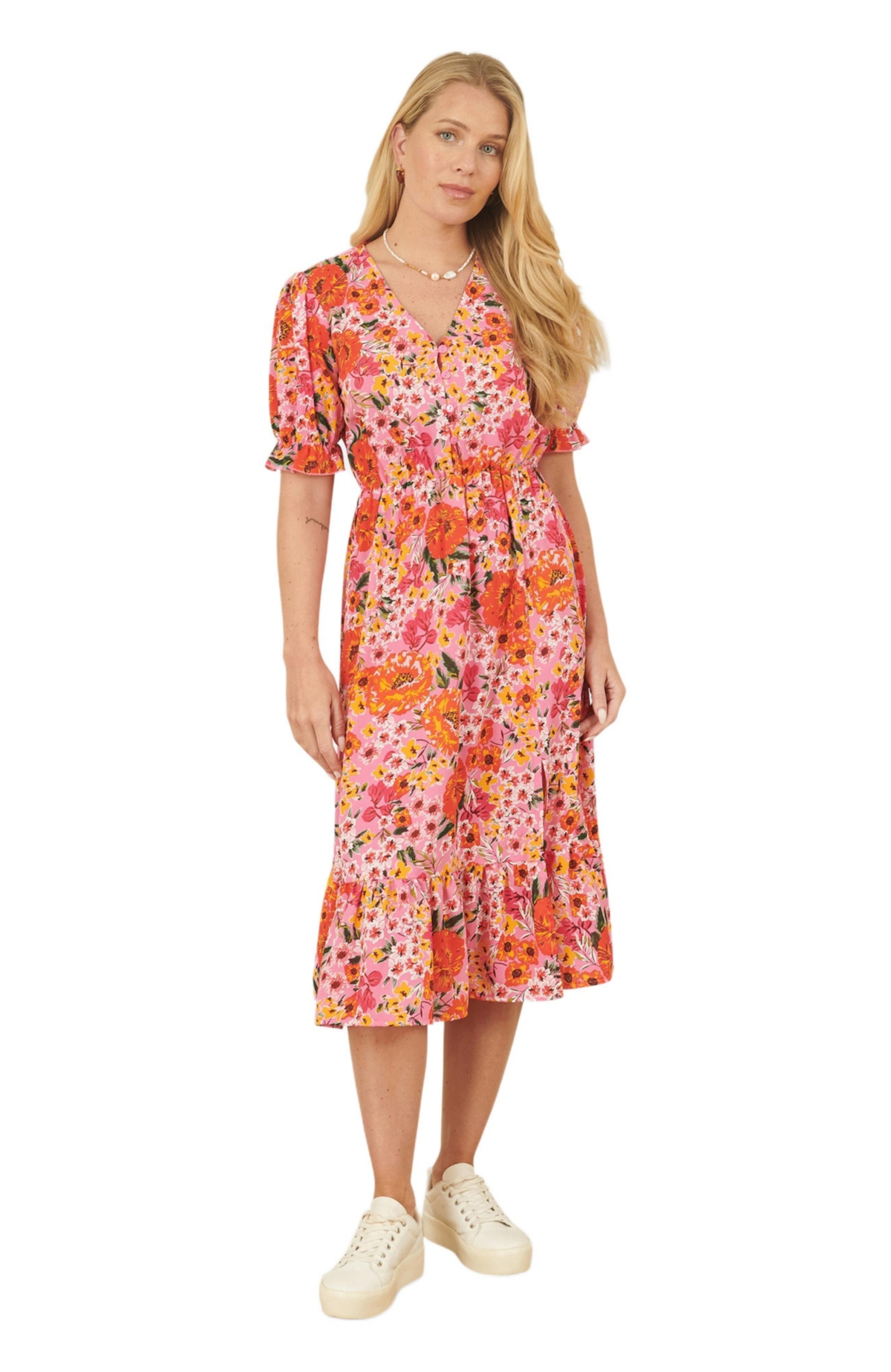 Click here for Yumi Womens Short Sleeve V-Neck Printed Midi Dress... prices