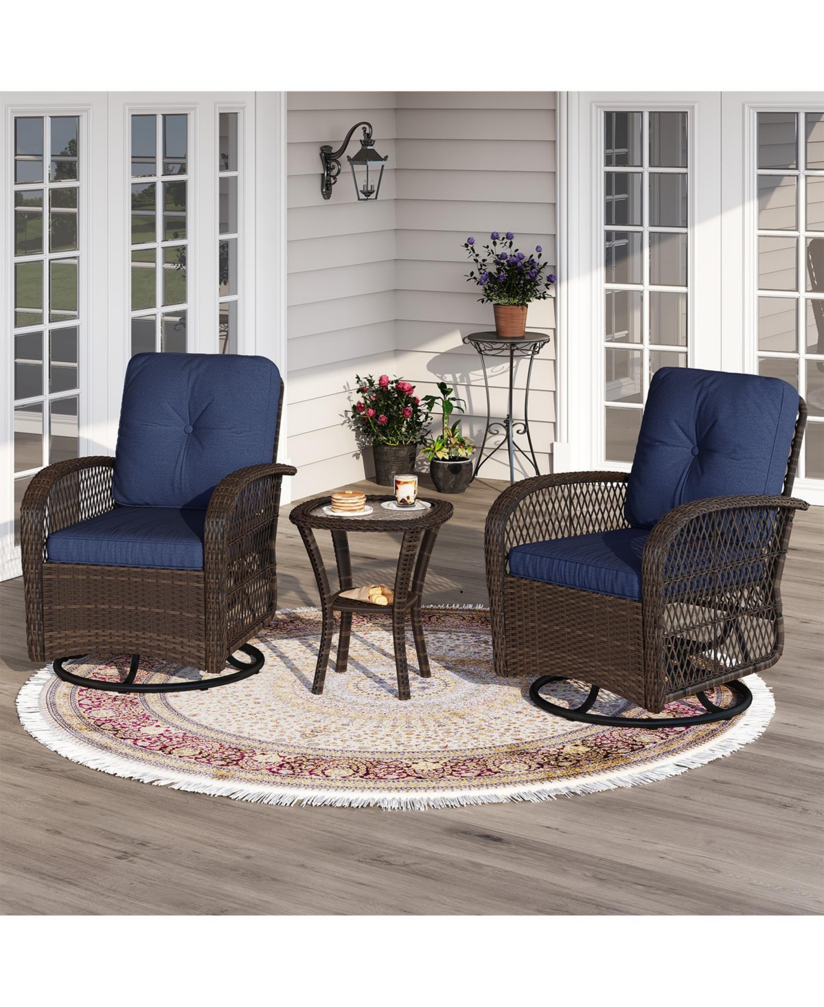 Click here for Aoxun Indoor Swivel Glider Chair 3 Piece Set Wicke... prices