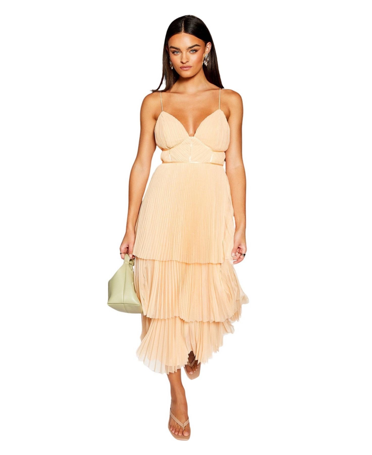 Click here for Warehouse Womens Runway Strappy Tiered Dress - Pea... prices