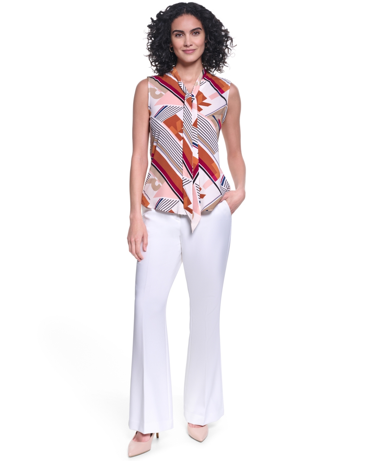 Click here for Karl Lagerfeld Paris Womens Tie V-Neck Top - Bisqu... prices