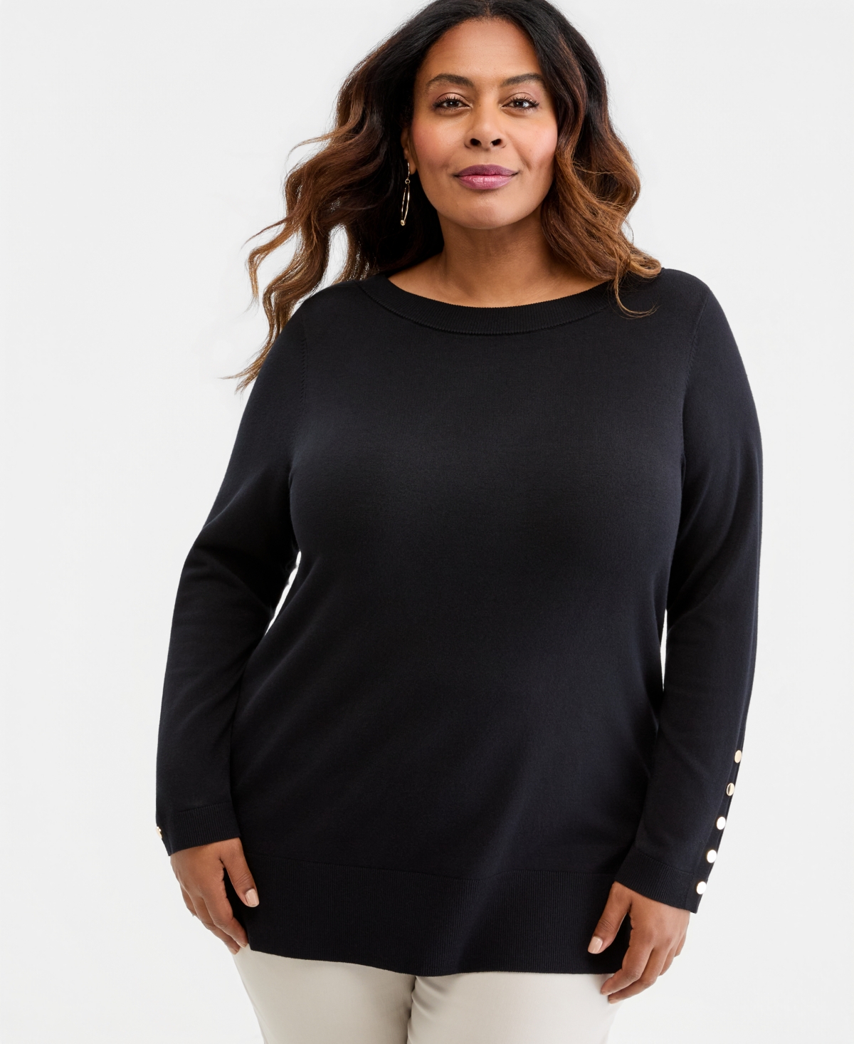 Click here for Jm Collection Plus Size Boat-Neck Button-Sleeve Sw... prices