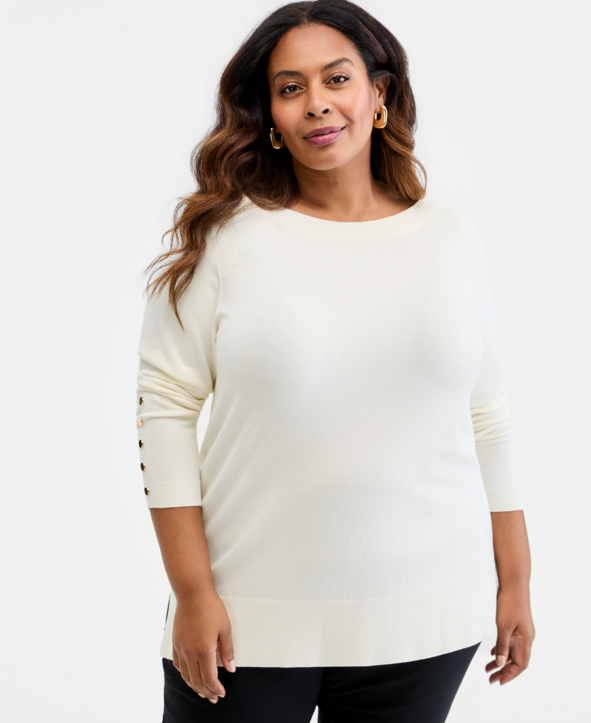 Click here for Jm Collection Plus Size Boat-Neck Button-Sleeve Sw... prices
