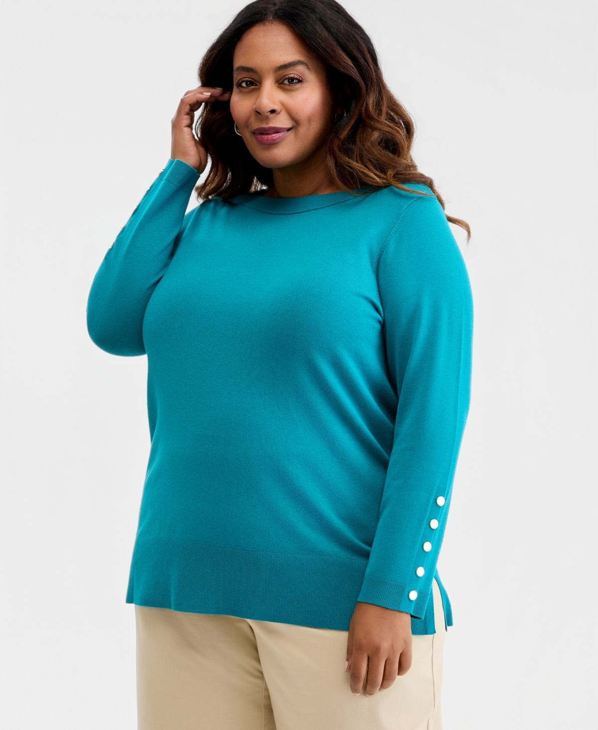Click here for Jm Collection Plus Size Boat-Neck Button-Sleeve Sw... prices