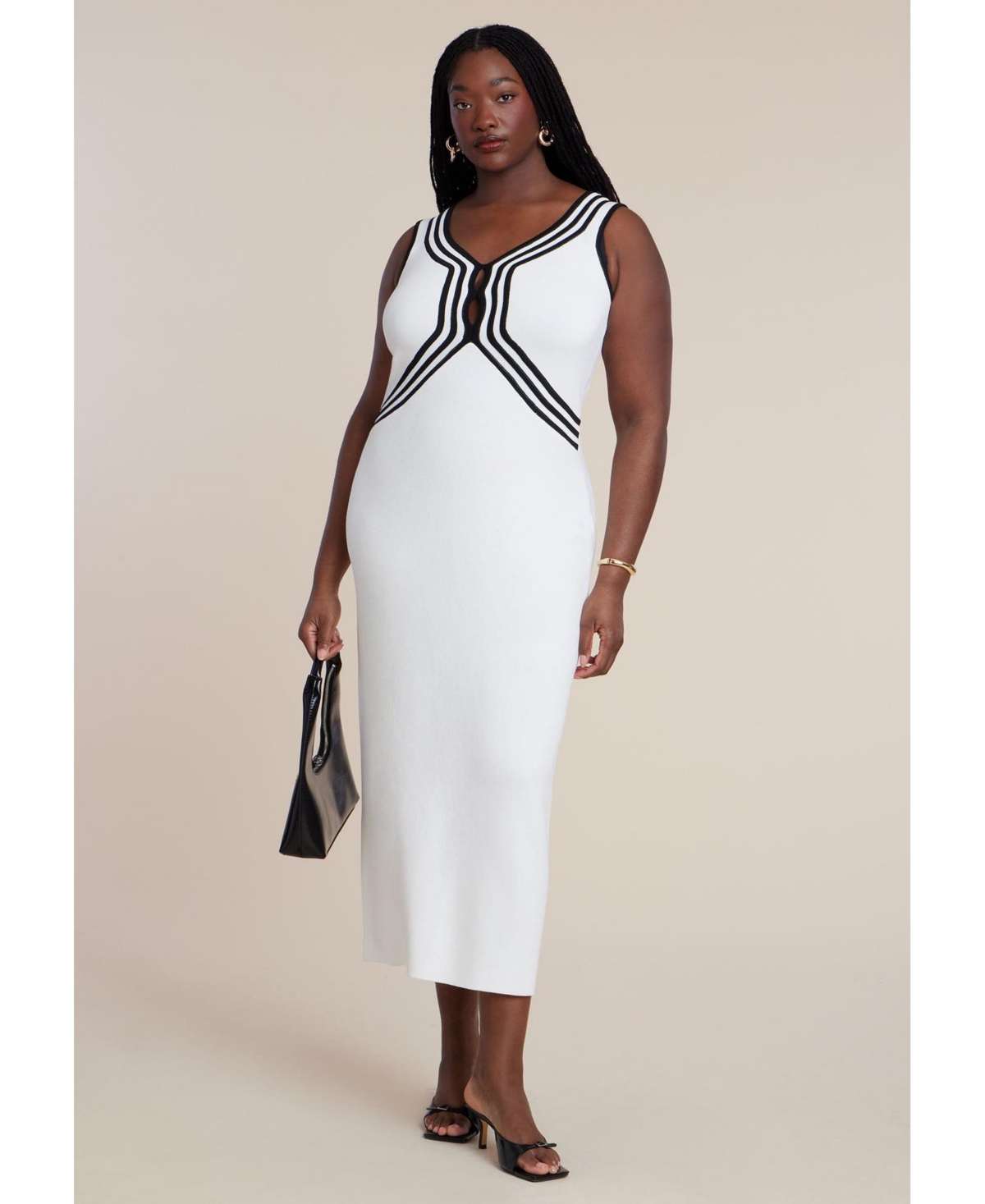 Click here for Eloquii Womens Contrast Tubing Sweater Dress - Cre... prices