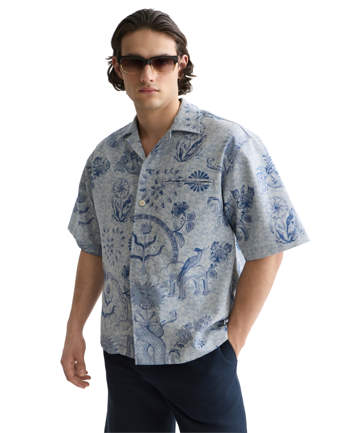Click here for Scotch & Soda Mens Jacquard Spread Collar Short-Sl... prices