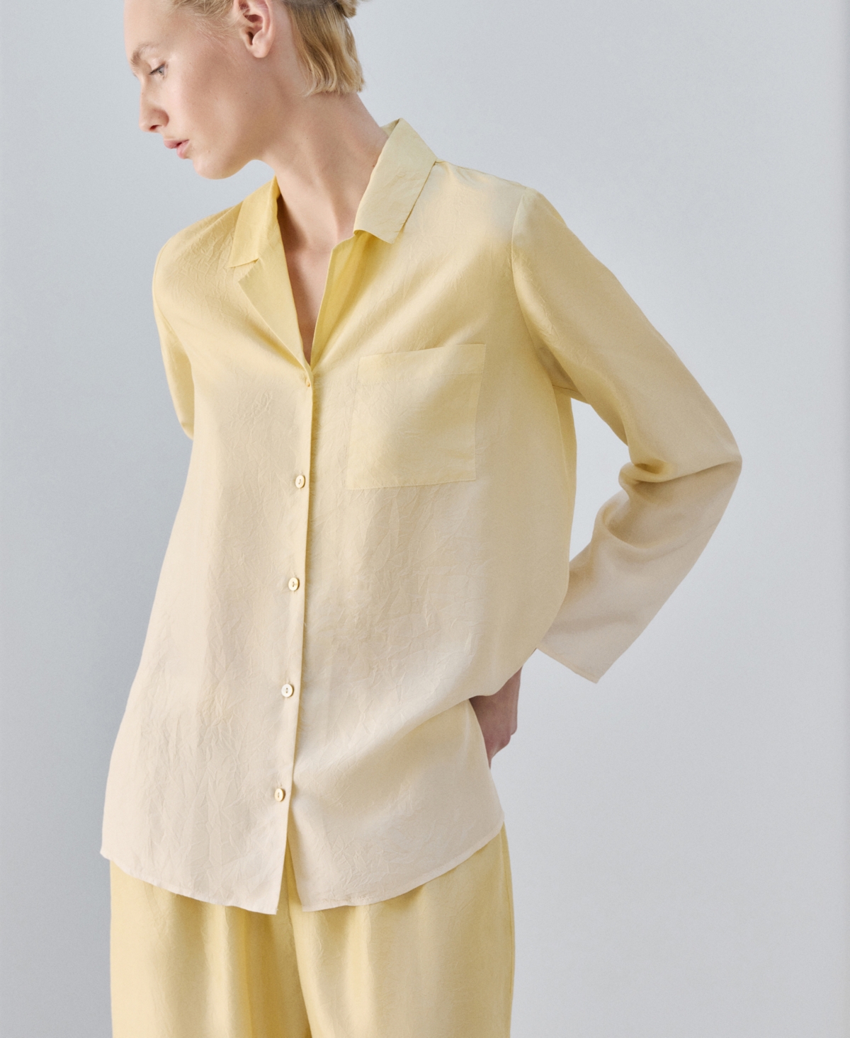 Click here for Mango Womens Ombre Silk Shirt - Pastel Yellow prices