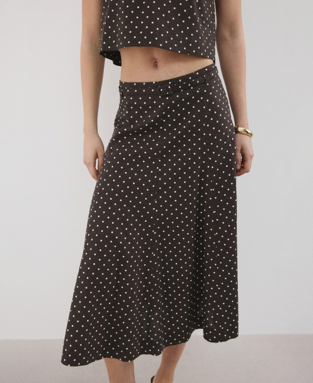 Click here for Mango Womens Polka-Dot Linen Skirt - Black prices