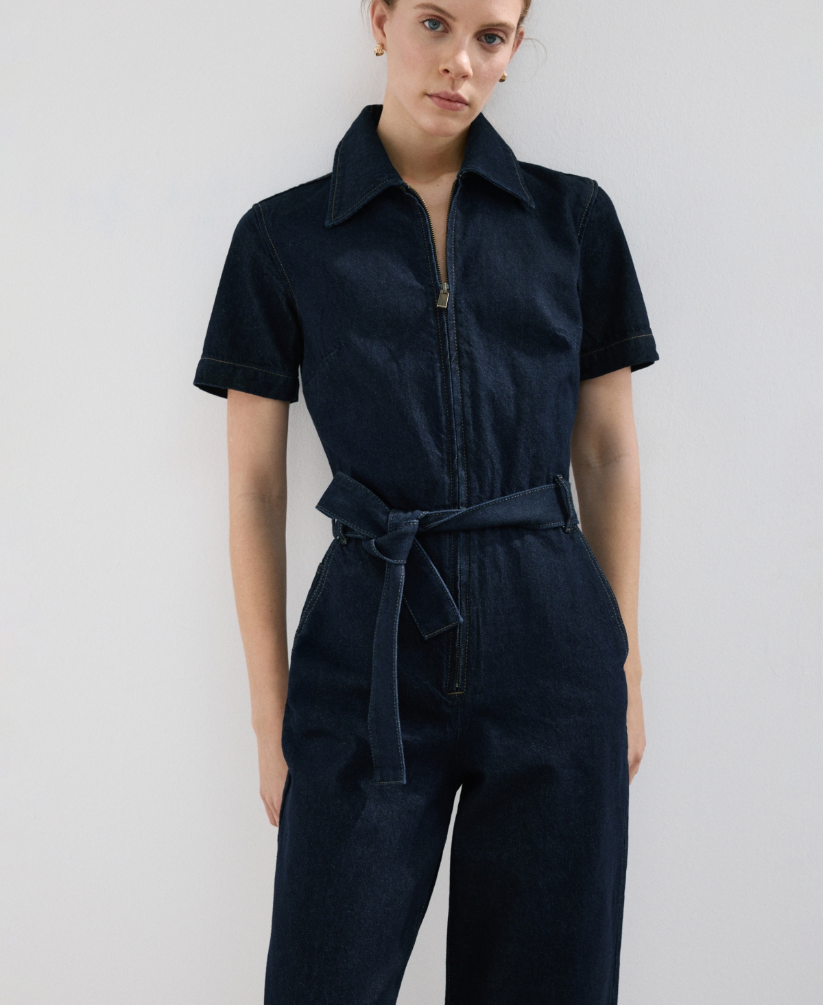 Click here for Mango Womens Belt Denim Jumpsuit - Open Blue prices