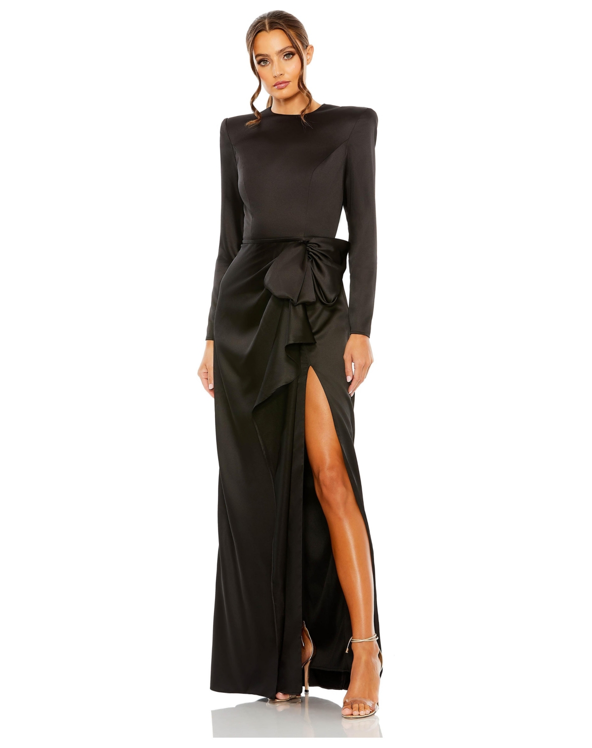 Click here for Mac Duggal Petite Long Sleeve Satin Structured Bow... prices