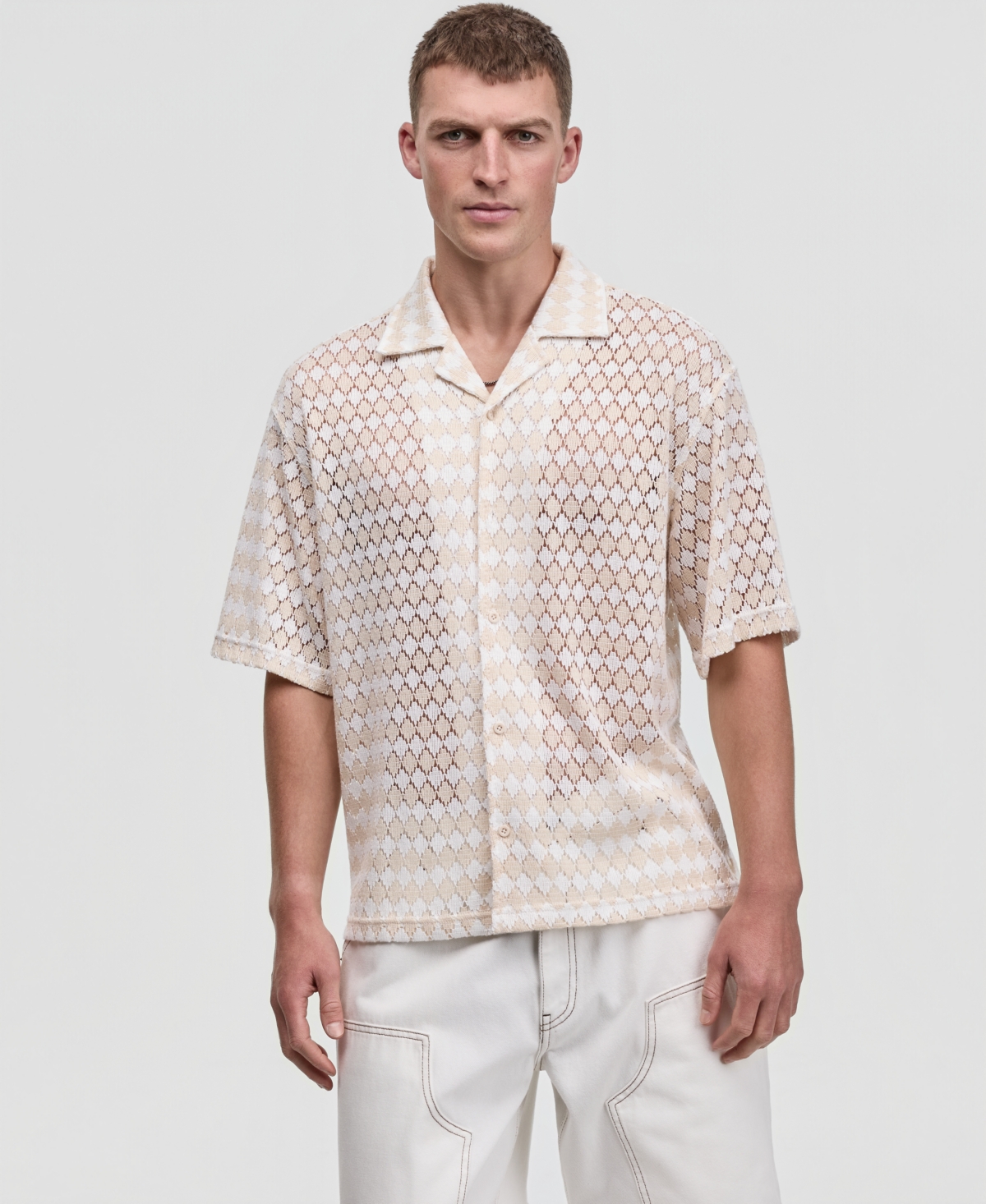 Click here for Mode of One Mens Diamond-Crochet Camp Shirt  Macys... prices