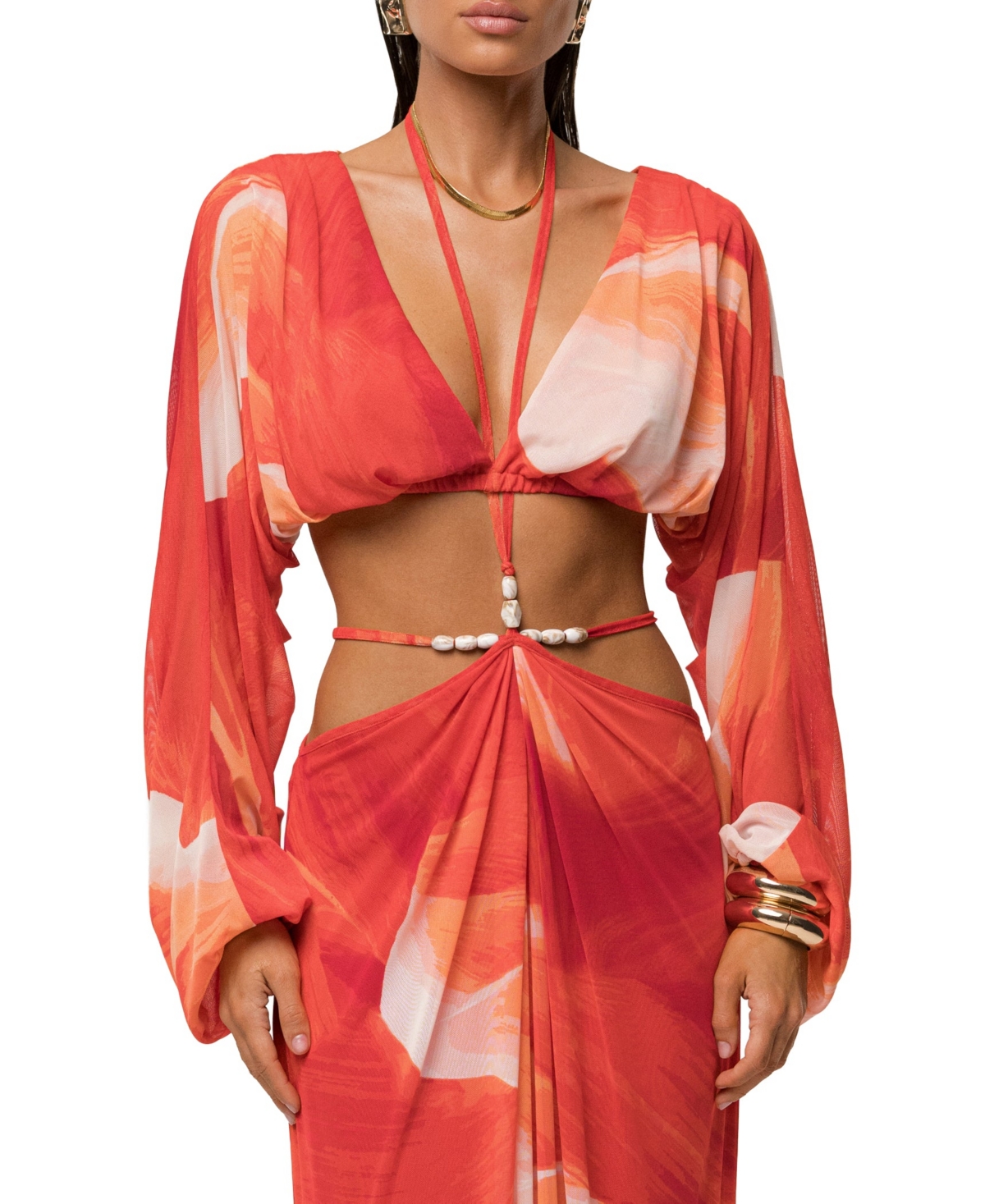 Click here for Jluxlabel Womens Selene Draped Top - Sunset red prices