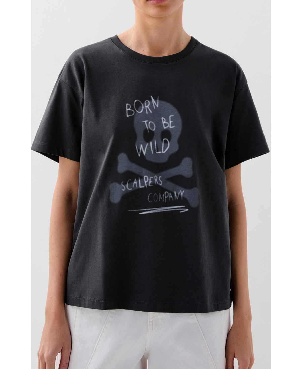 Click here for Scalpers Womens Blurry Skull Tee - Dark grey prices