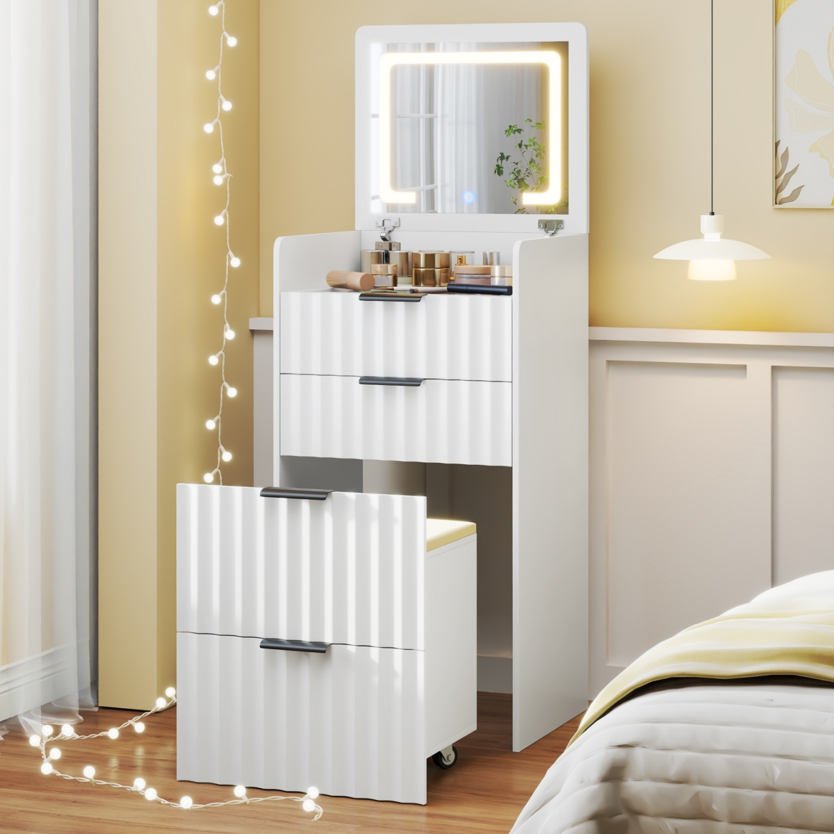 Click here for Vlsrka Fluted Small Vanity Desk With Mirror  Light... prices